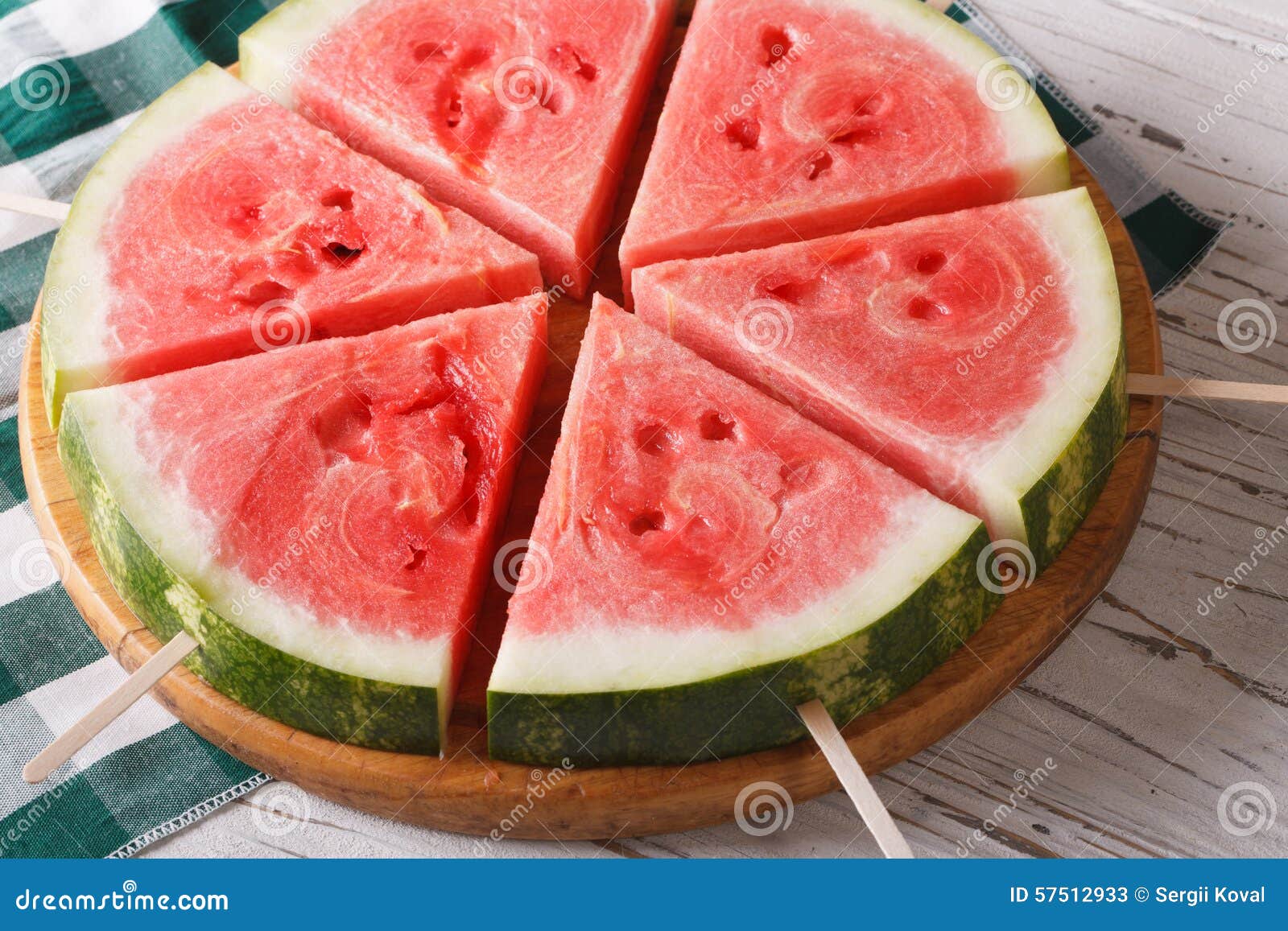 Chopped Fresh Watermelon on a Stick Close-up. Horizontal Stock Image ...