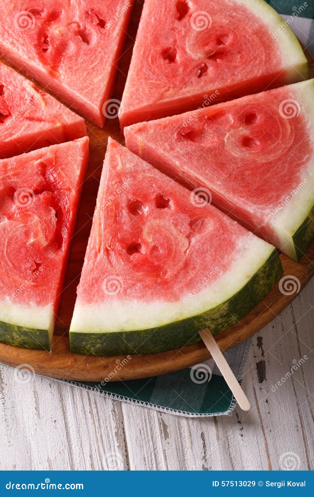 Chopped Fresh Watermelon on a Stick Close-up. Vertical Stock Image ...