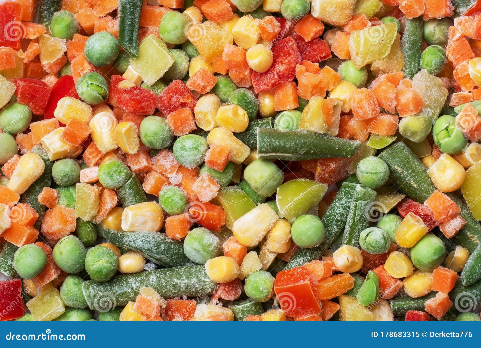 Chopped Frozen Vegetables Background. Corn Peas Pepper Carrots Stock ...