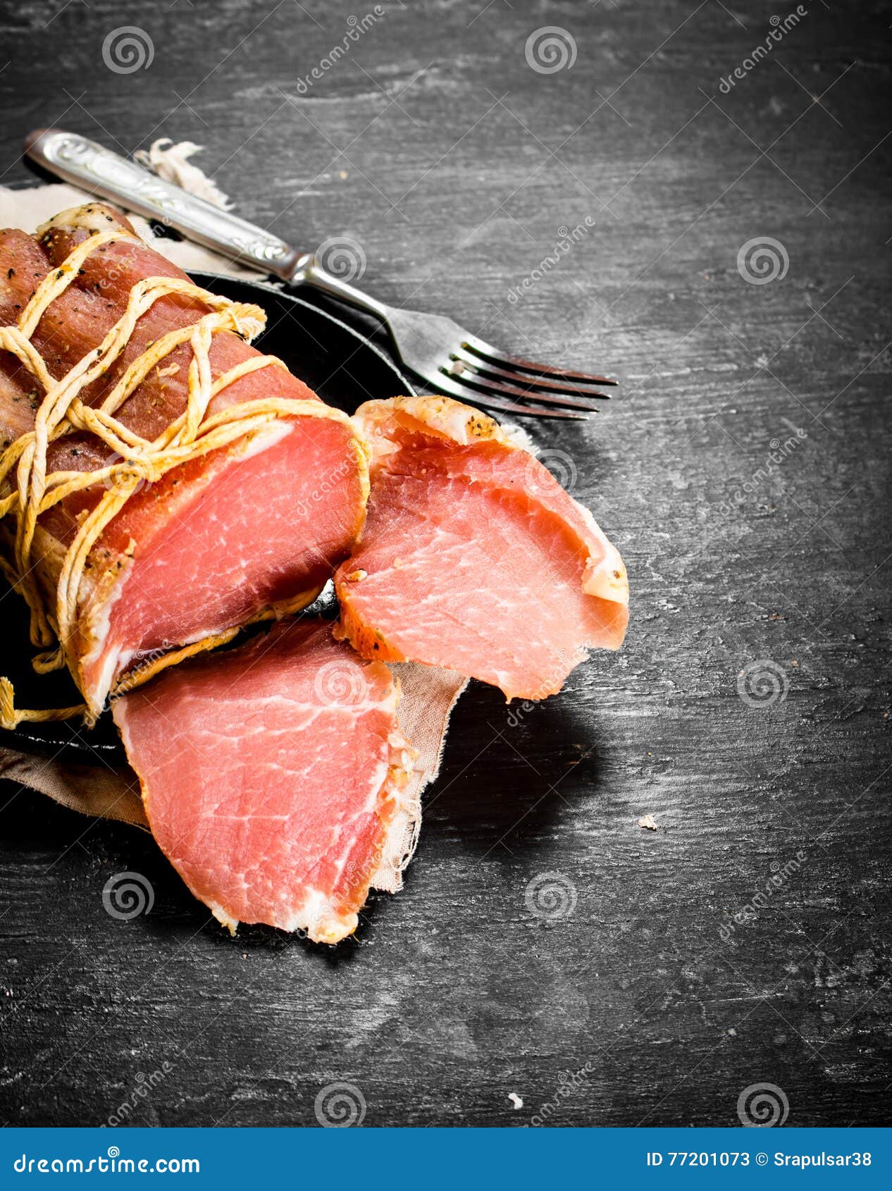Chopped Ham with a Fork the Old Plate. Stock Image - Image of fork ...