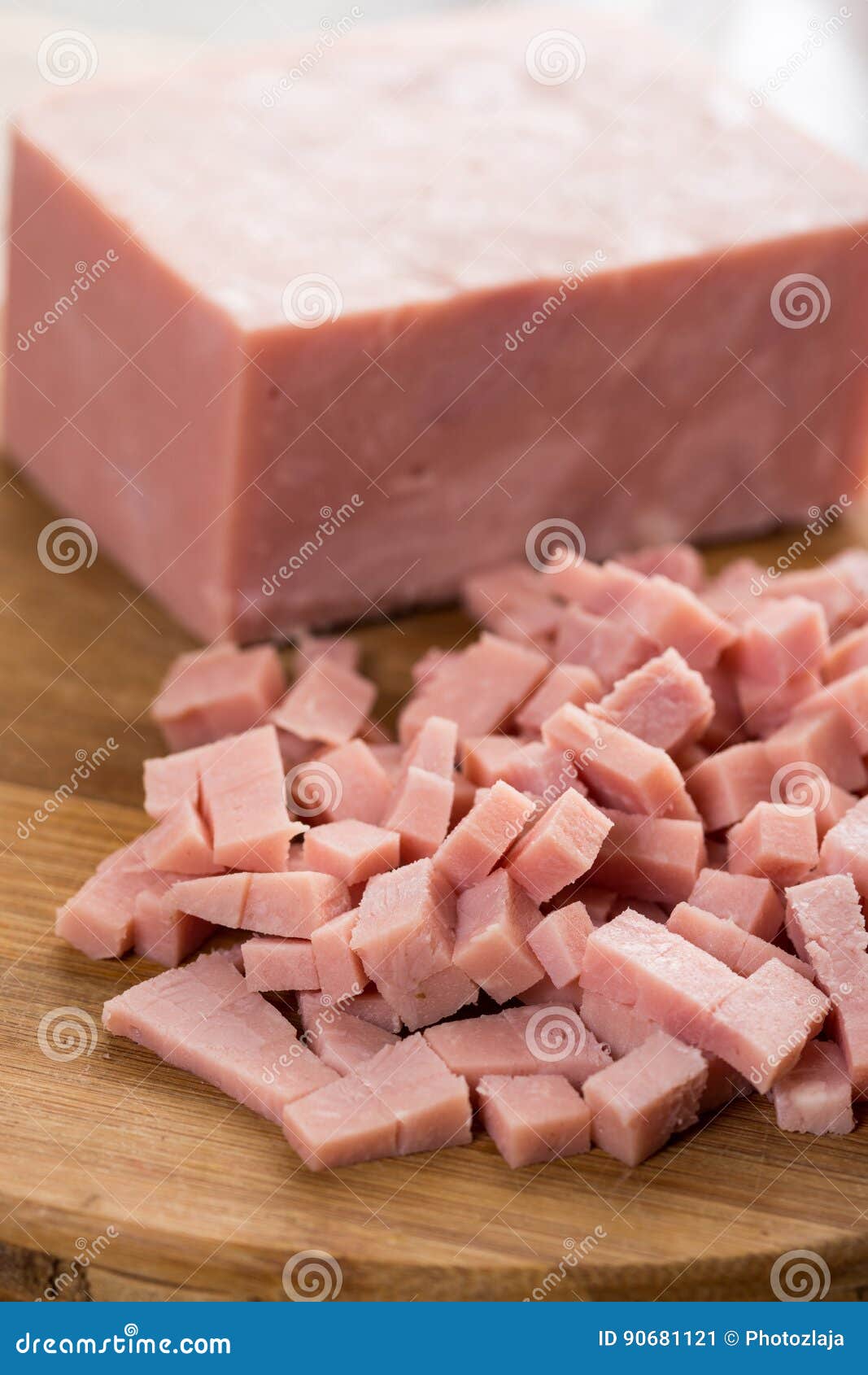 Chopped Ham on the Wooden Board with Backlight Stock Image - Image of ...