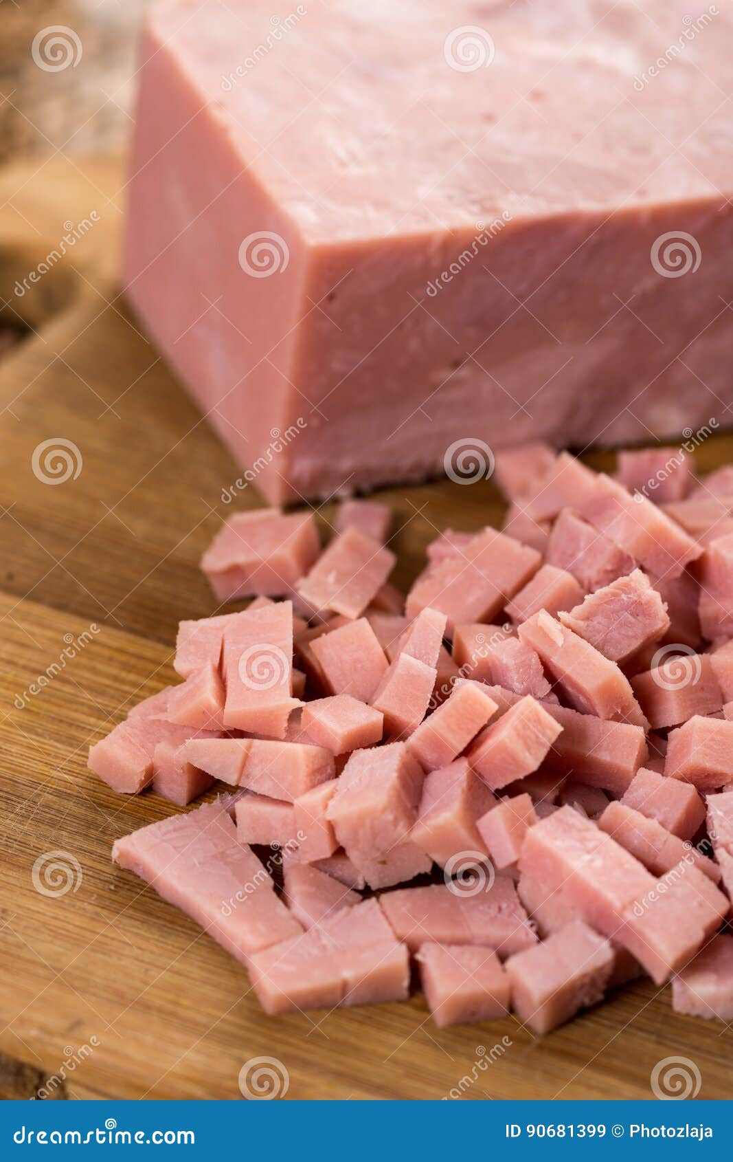 Chopped Ham on the Wooden Board with Backlight Stock Image - Image of ...