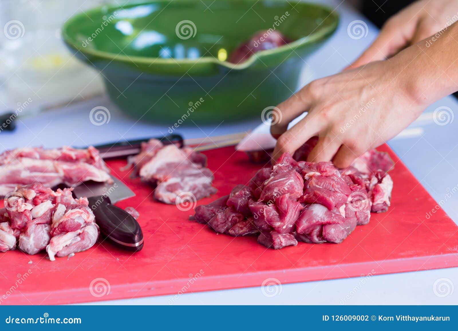 Chopped Meat Food Processing in the Kitchen with Knife Stock Photo ...