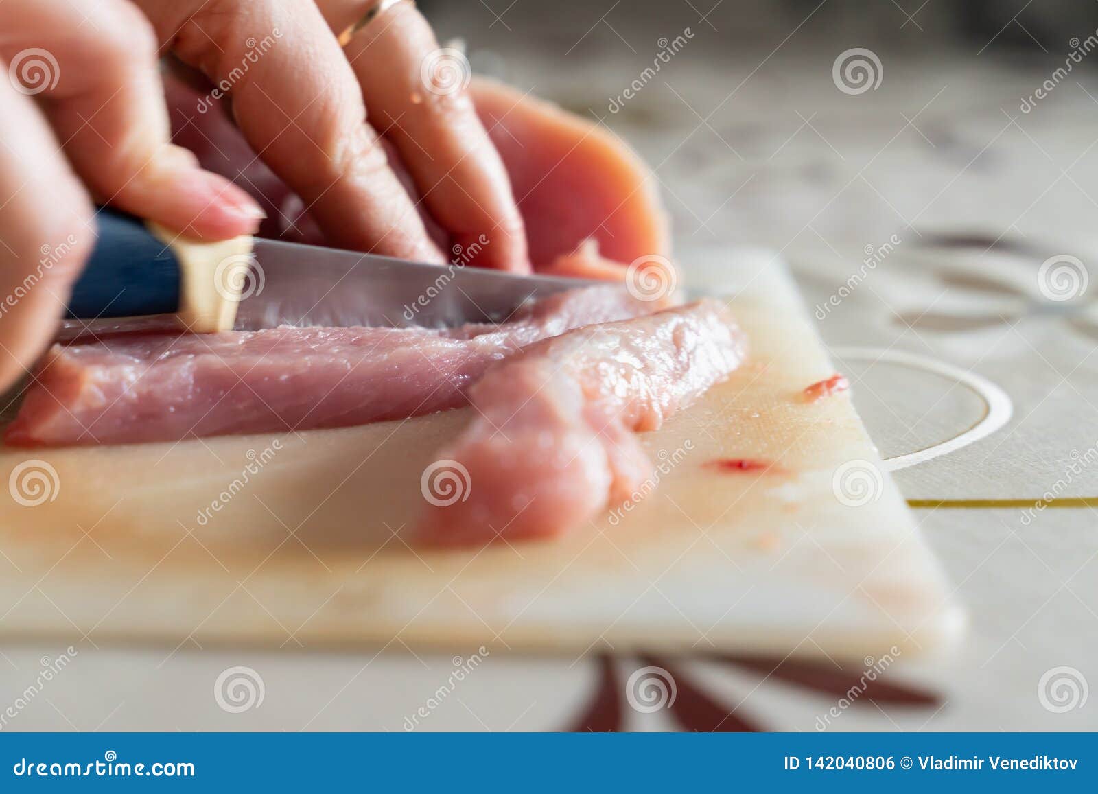 Chopped Meat Food Processing in the Kitchen with Knife Stock Photo ...