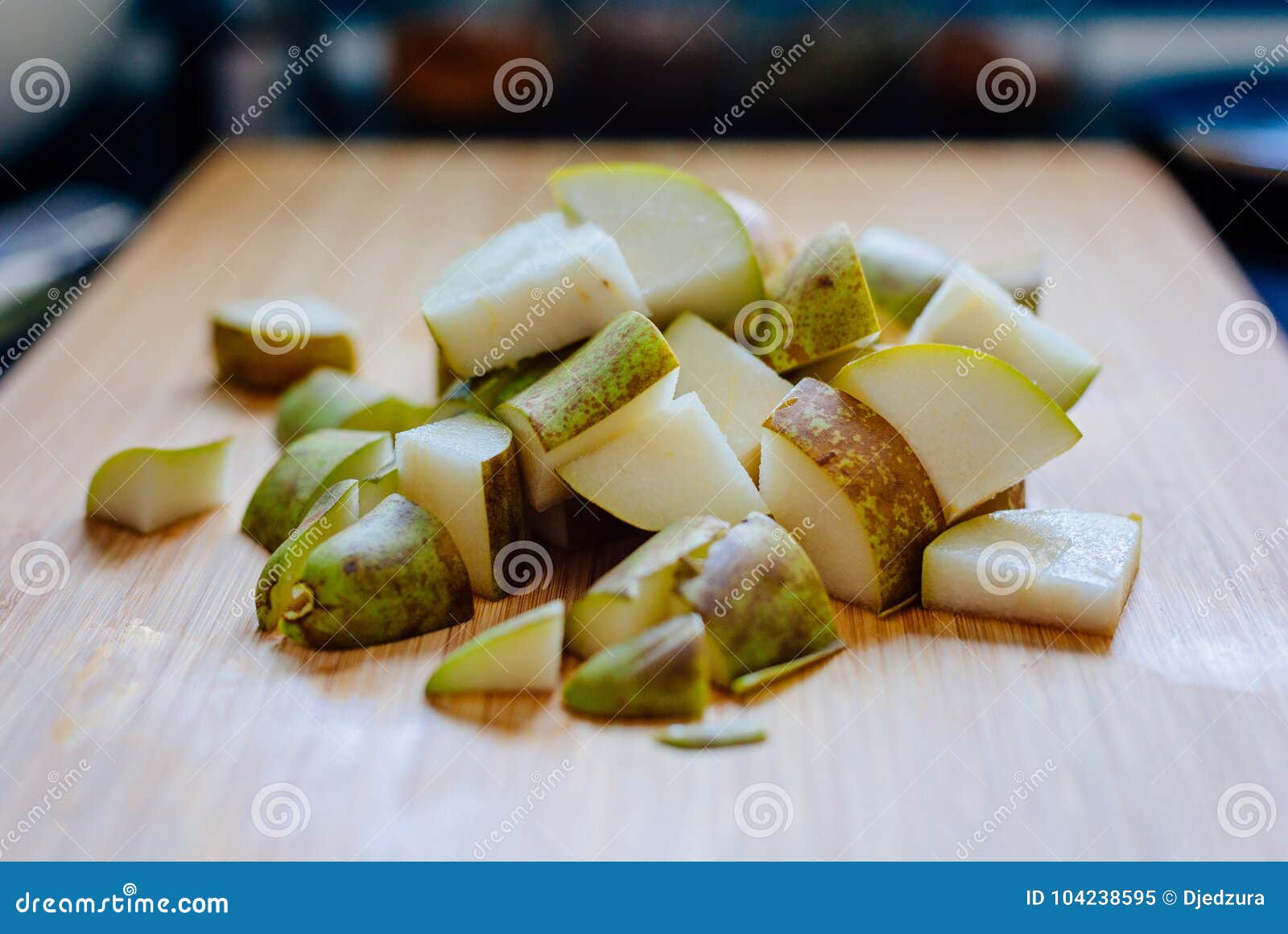 Chopped Pear on Wooden Cutting Board Stock Image - Image of health ...