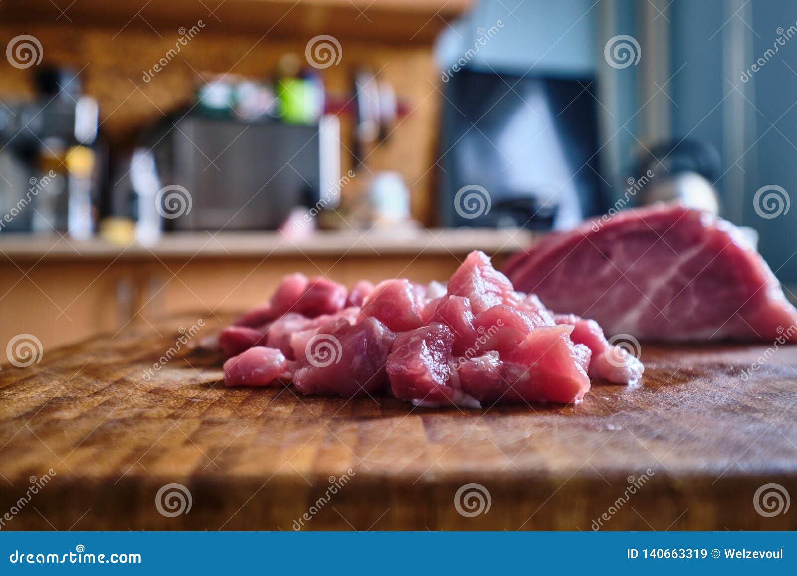 Chopped Pork Pieces on a Cutting Board Stock Image - Image of closeup ...