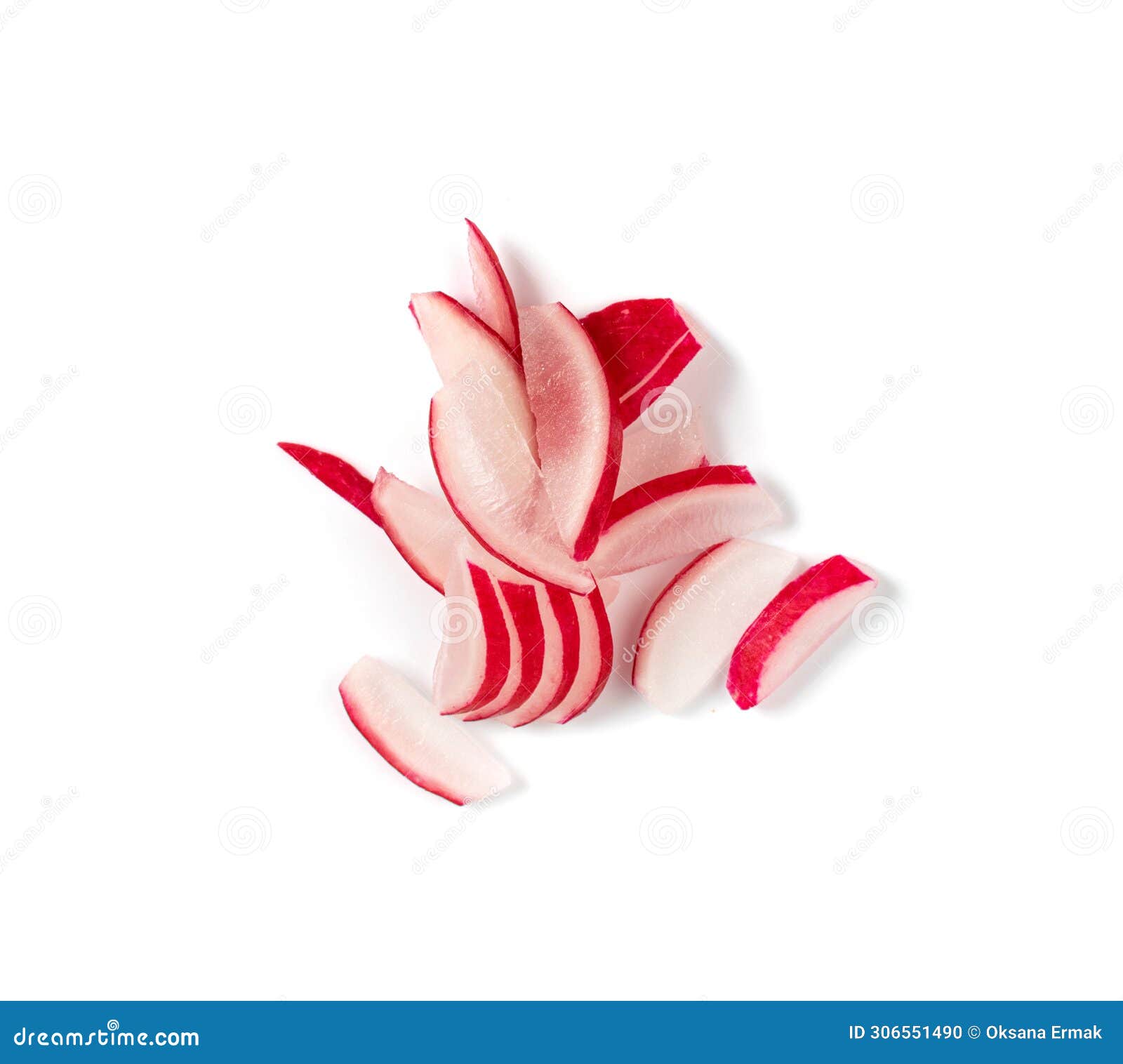 Chopped Radis Roots Isolated Red Radish Root Cuts Diced Red Radishes Pile Sliced Radis On