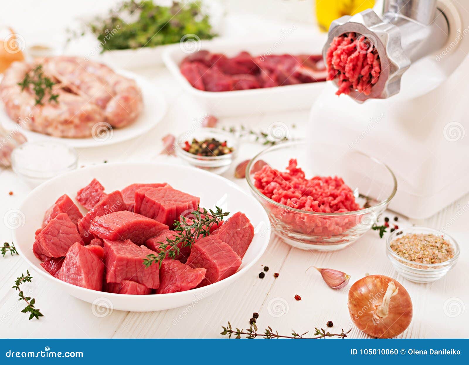 Chopped Raw Meat. the Process of Preparing Forcemeat by Means of a Meat ...