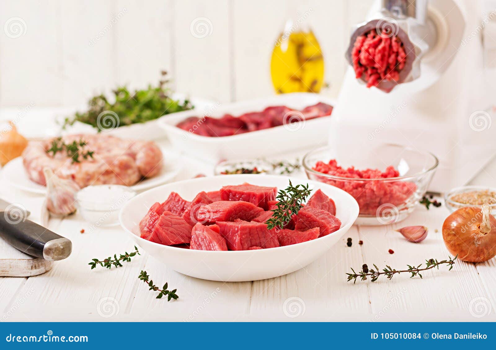 Chopped Raw Meat. the Process of Preparing Forcemeat by Means of a Meat ...