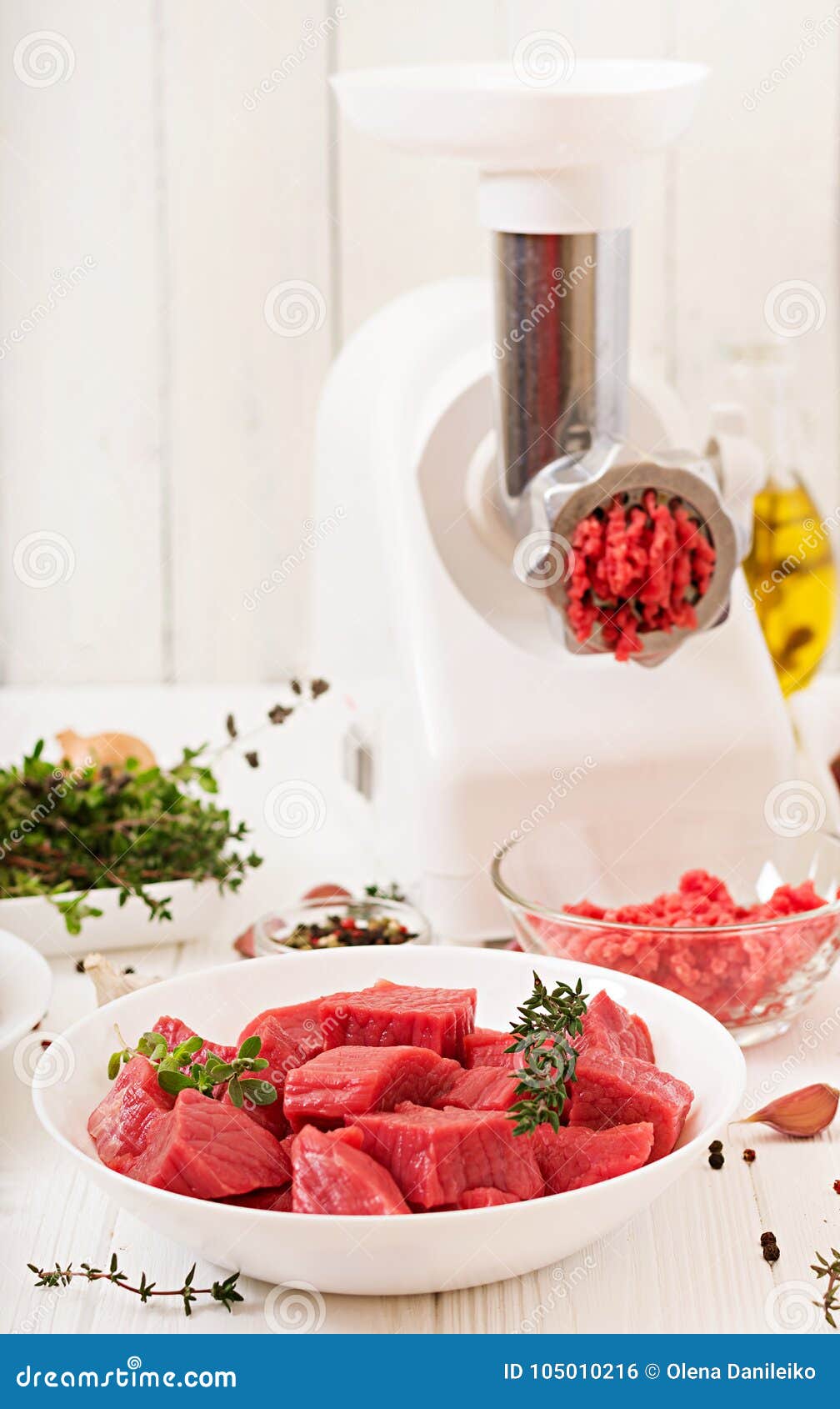 Chopped Raw Meat. the Process of Preparing Forcemeat by Means of a Meat ...
