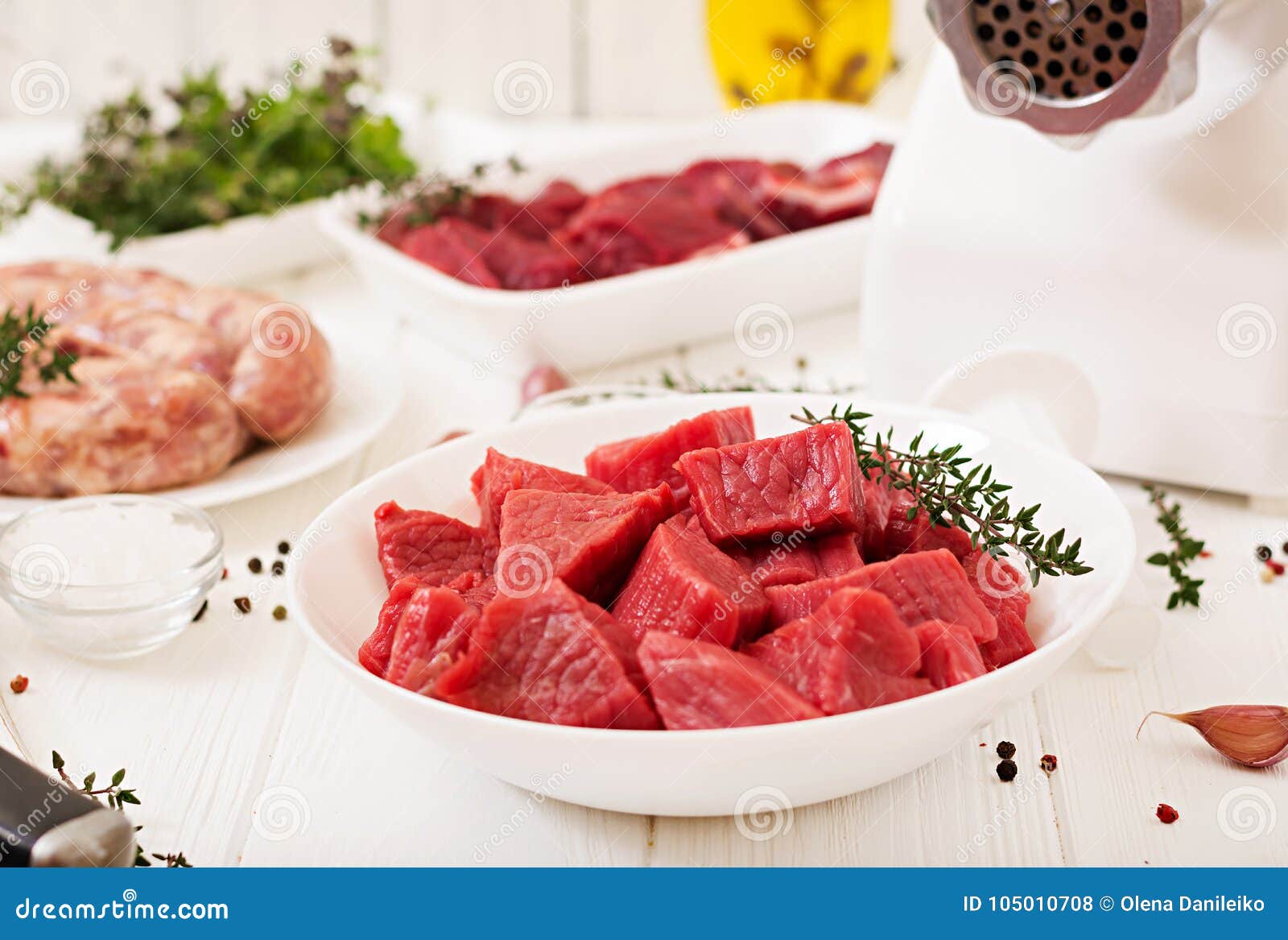 Chopped Raw Meat. the Process of Preparing Forcemeat by Means of a Meat ...
