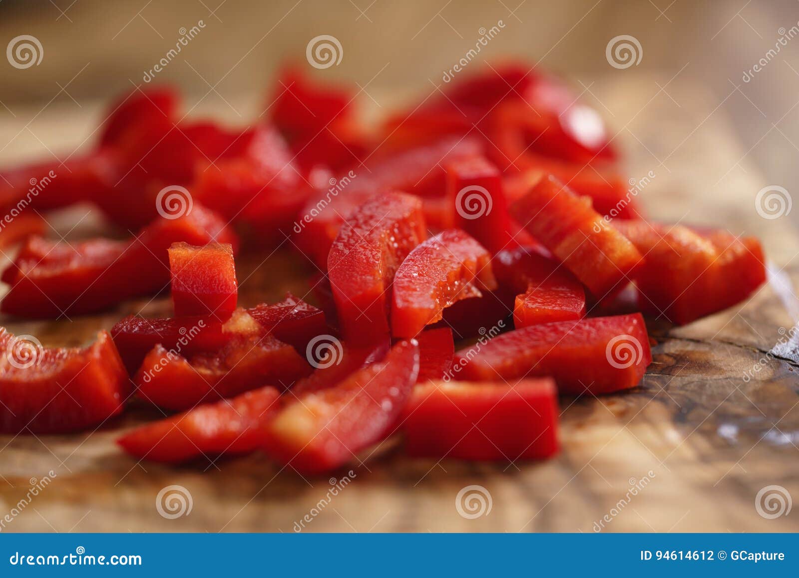 Chopped Red Bell Pepper on Cutting Board Stock Photo - Image of cutting ...