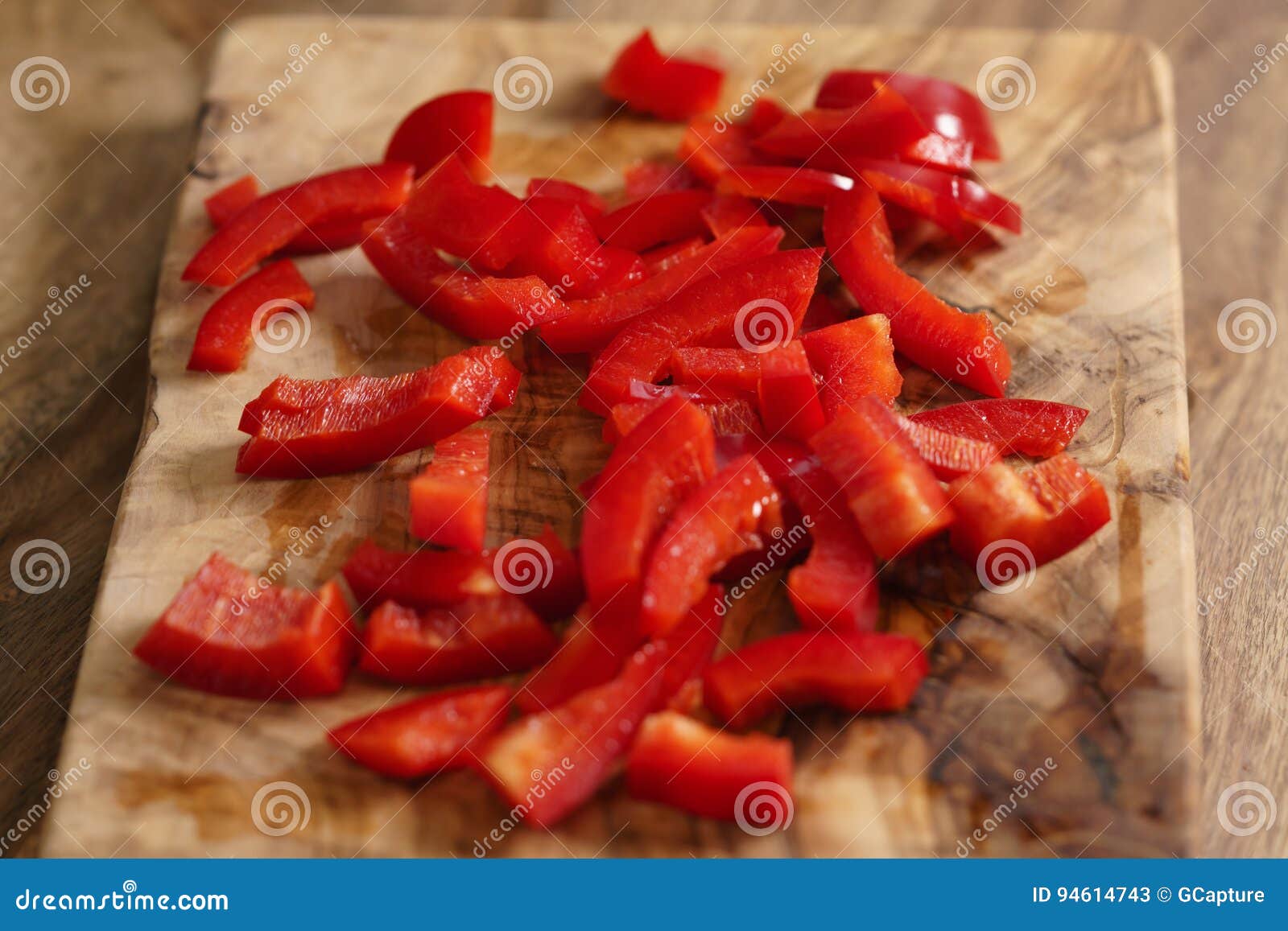 Chopped Red Bell Pepper on Cutting Board Stock Image - Image of ...