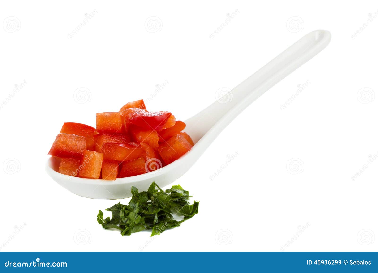 Chopped Red Bell Pepper in White Spoon and Parsley Stock Image - Image ...