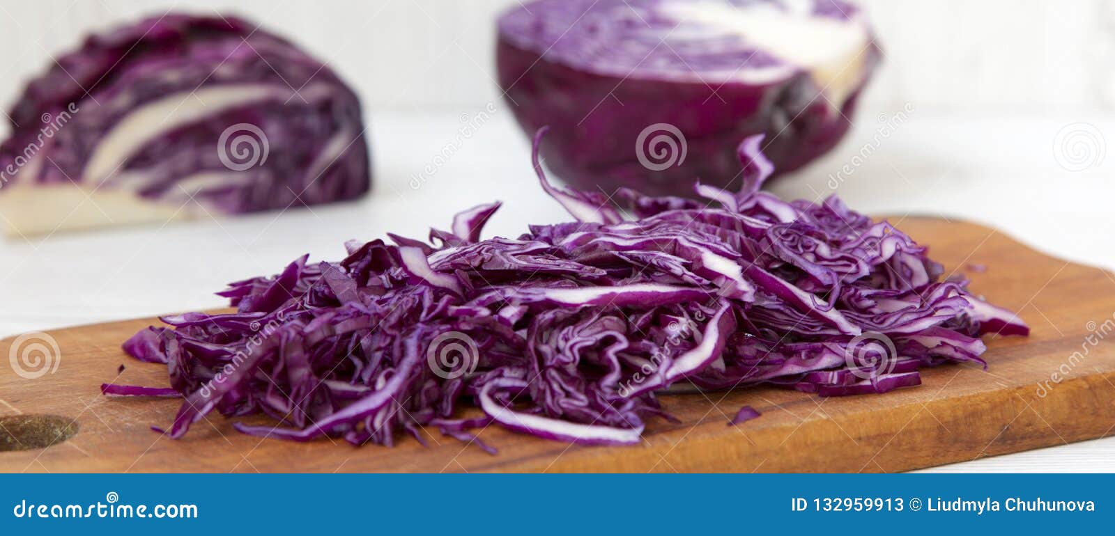 Chopped Red Cabbage on Rustic Cutting Board, Side View Stock Image ...