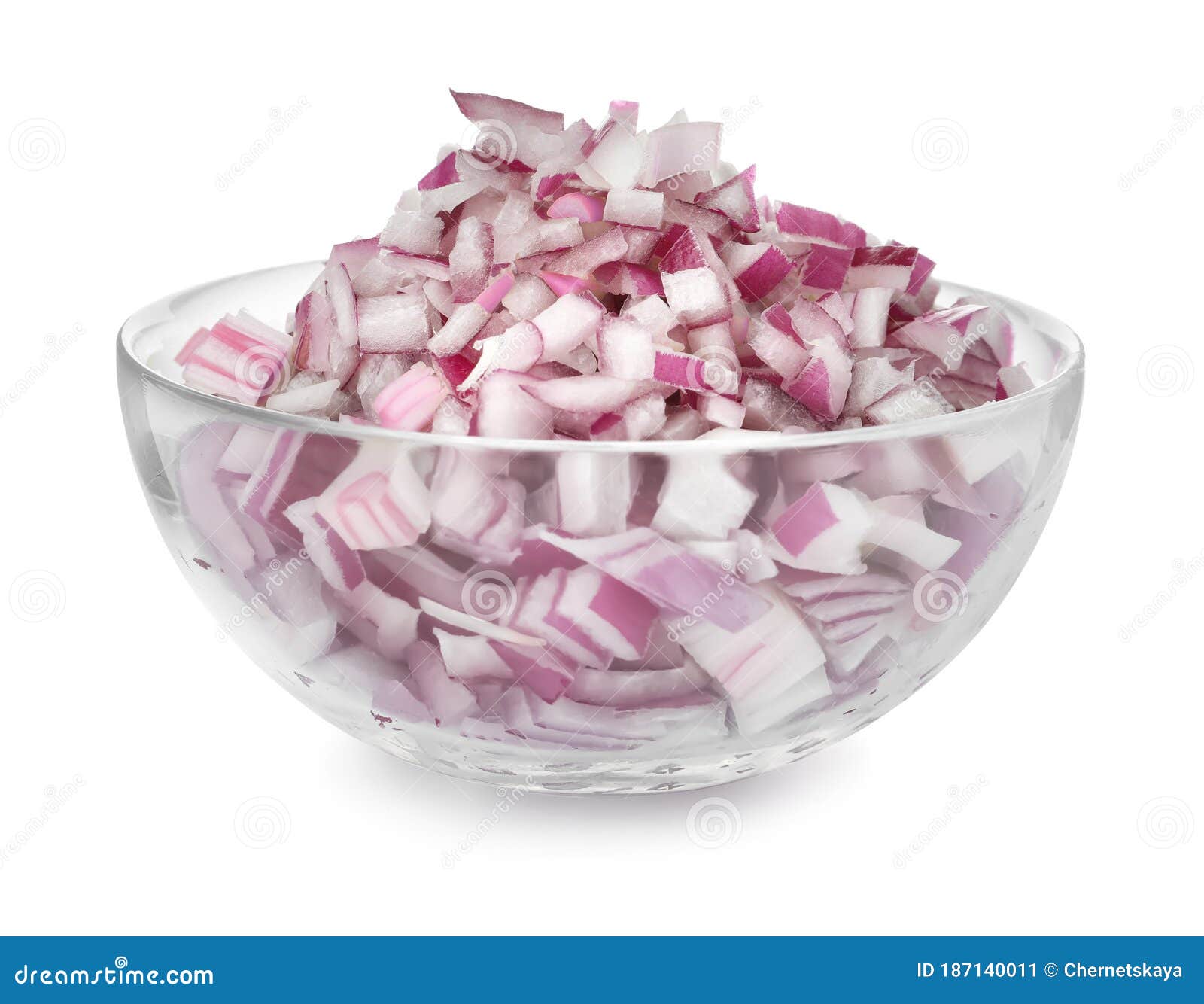 Chopped Red Onion in Glass Bowl Isolated Stock Image - Image of ...