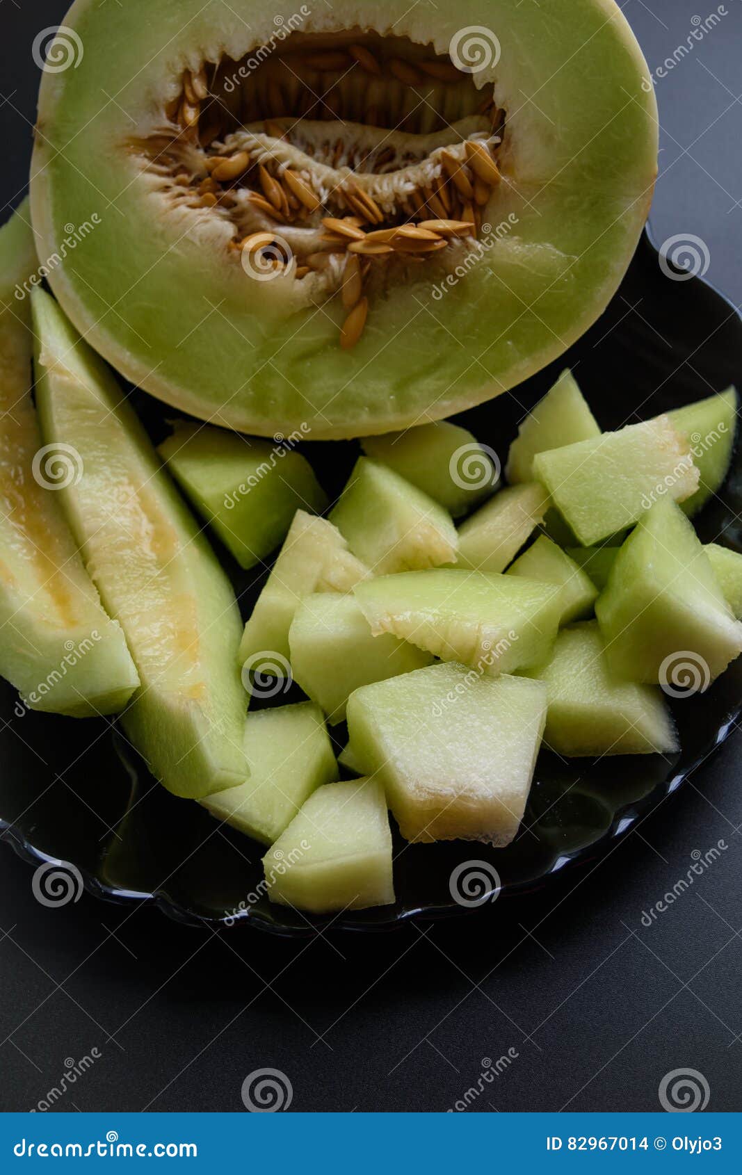 Chopped ripe melon stock photo. Image of plate, yelow - 82967014