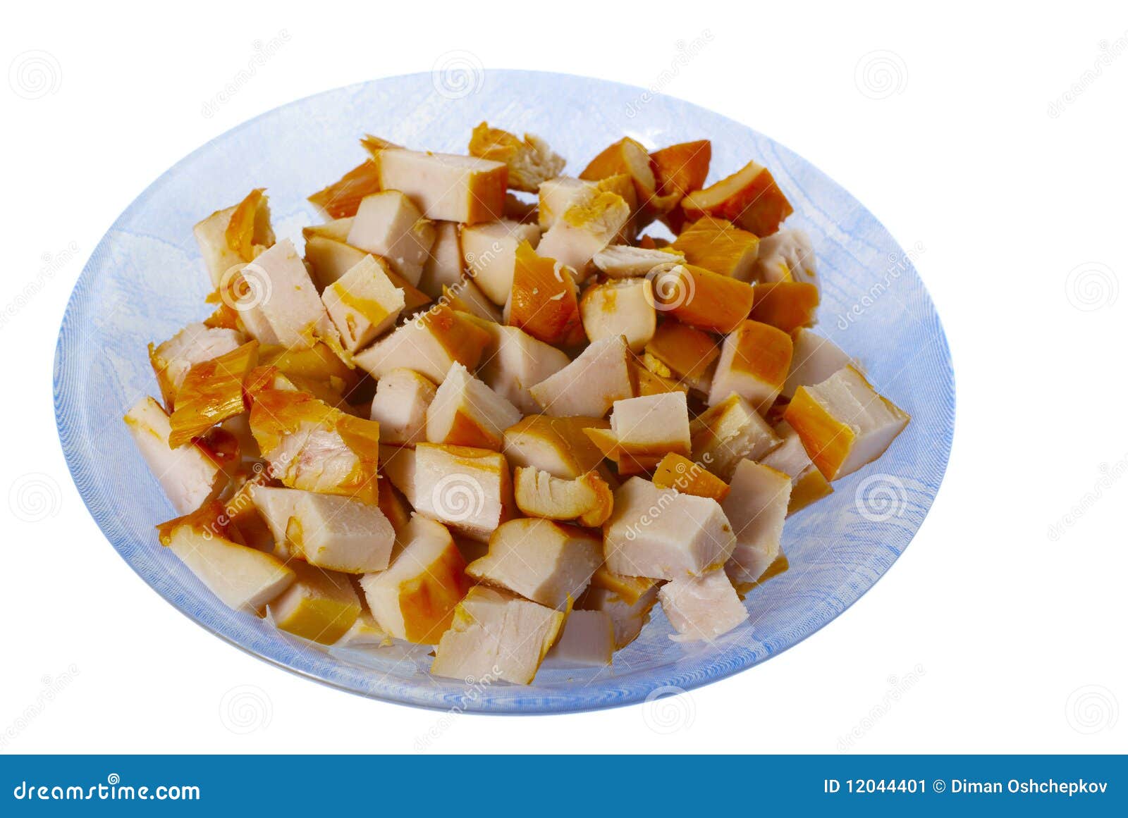 Chopped Smoked Chicken Meat in the Plate Isolated Stock Image - Image ...