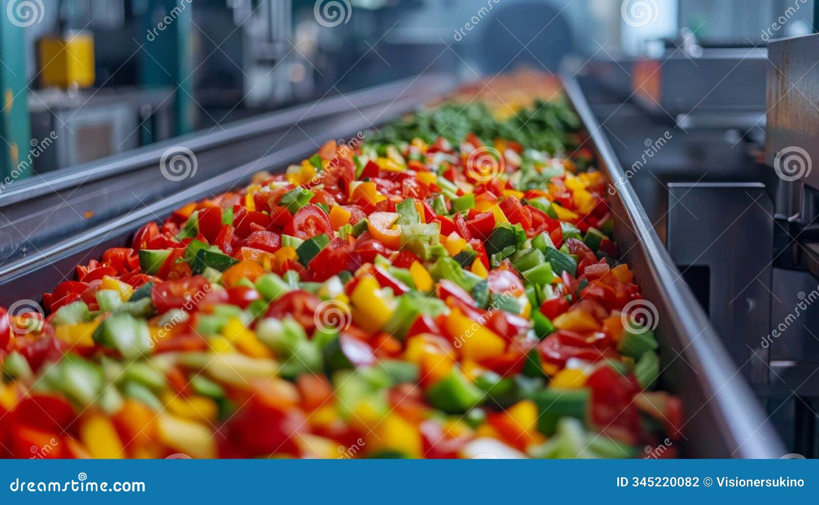 Chopped Vegetables Moving on a Conveyor Belt in a Food Processing ...