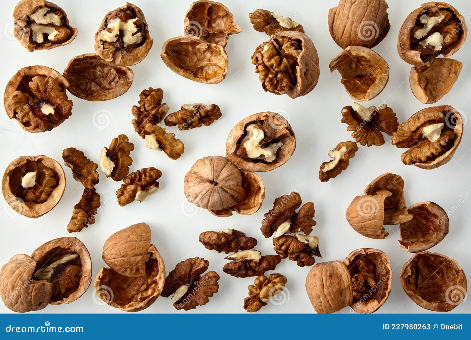 Chopped Walnuts and Shells on a White Background Stock Image - Image of ...