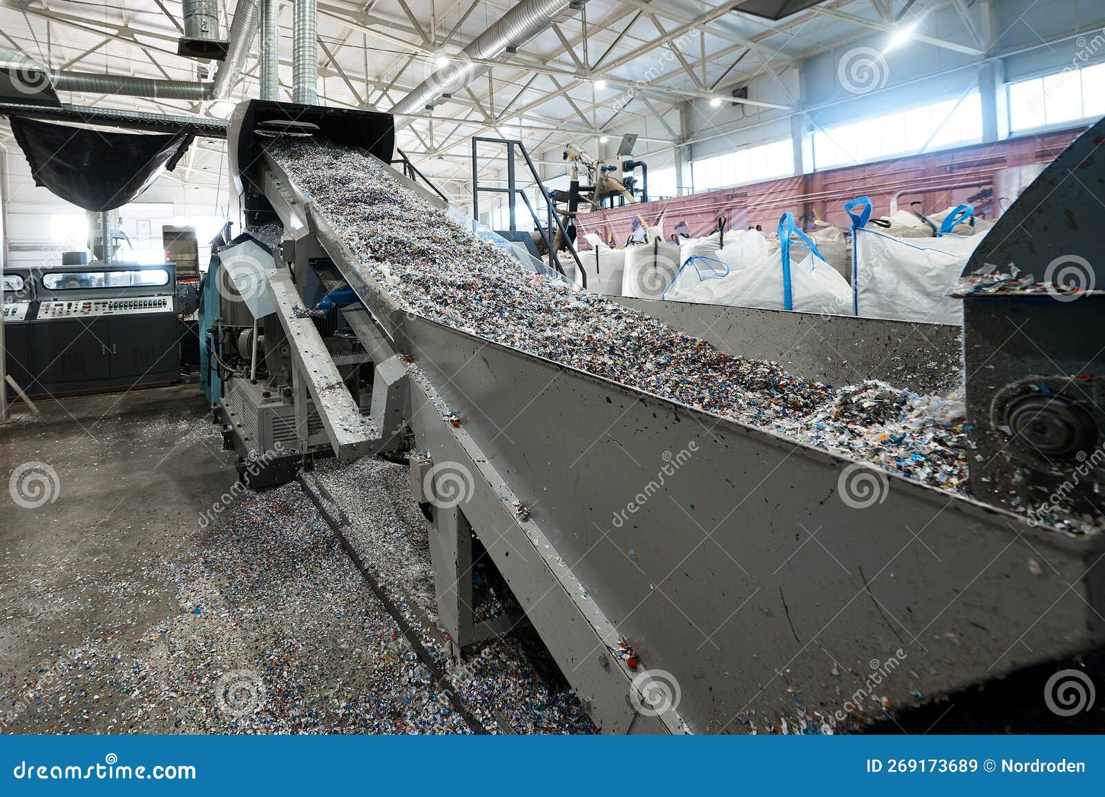 Chopped Waste Plastic Transported by Production Line Stock Image ...
