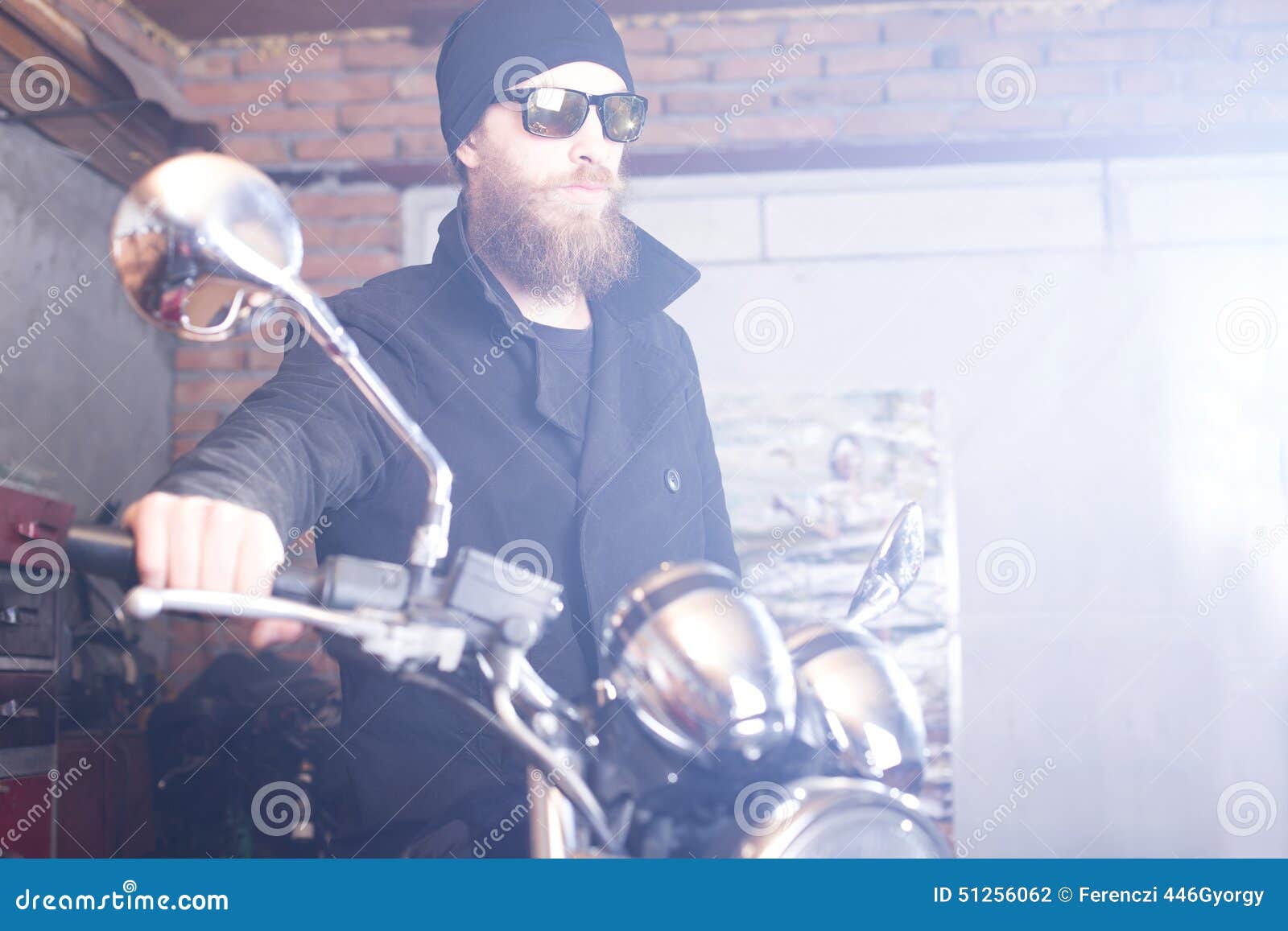 Chopper with its driver stock photo. Image of glasses - 51256062