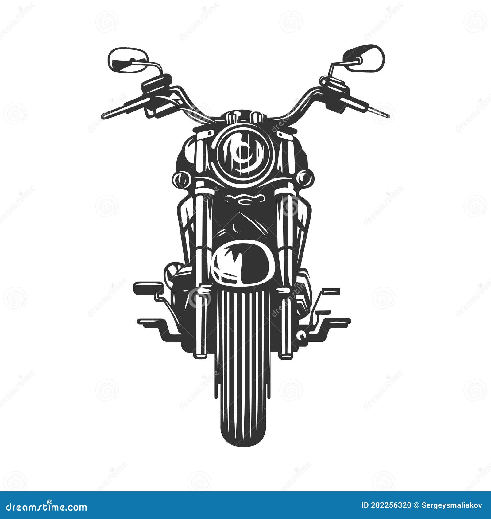 Chopper Motorcycle Front View Isolated On White Background Stock Vector