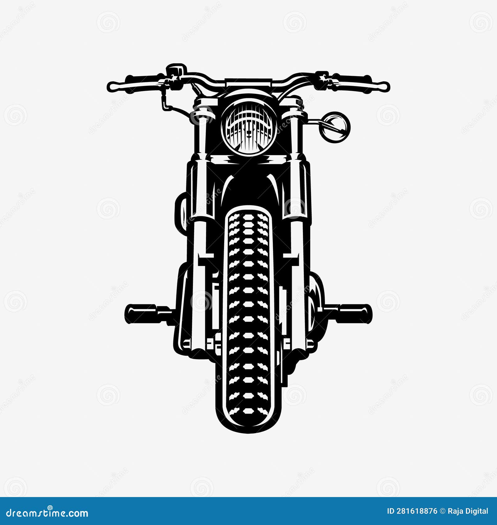 Chopper Motorcycle Front View Vector Art Monochrome Silhouette Isolated ...
