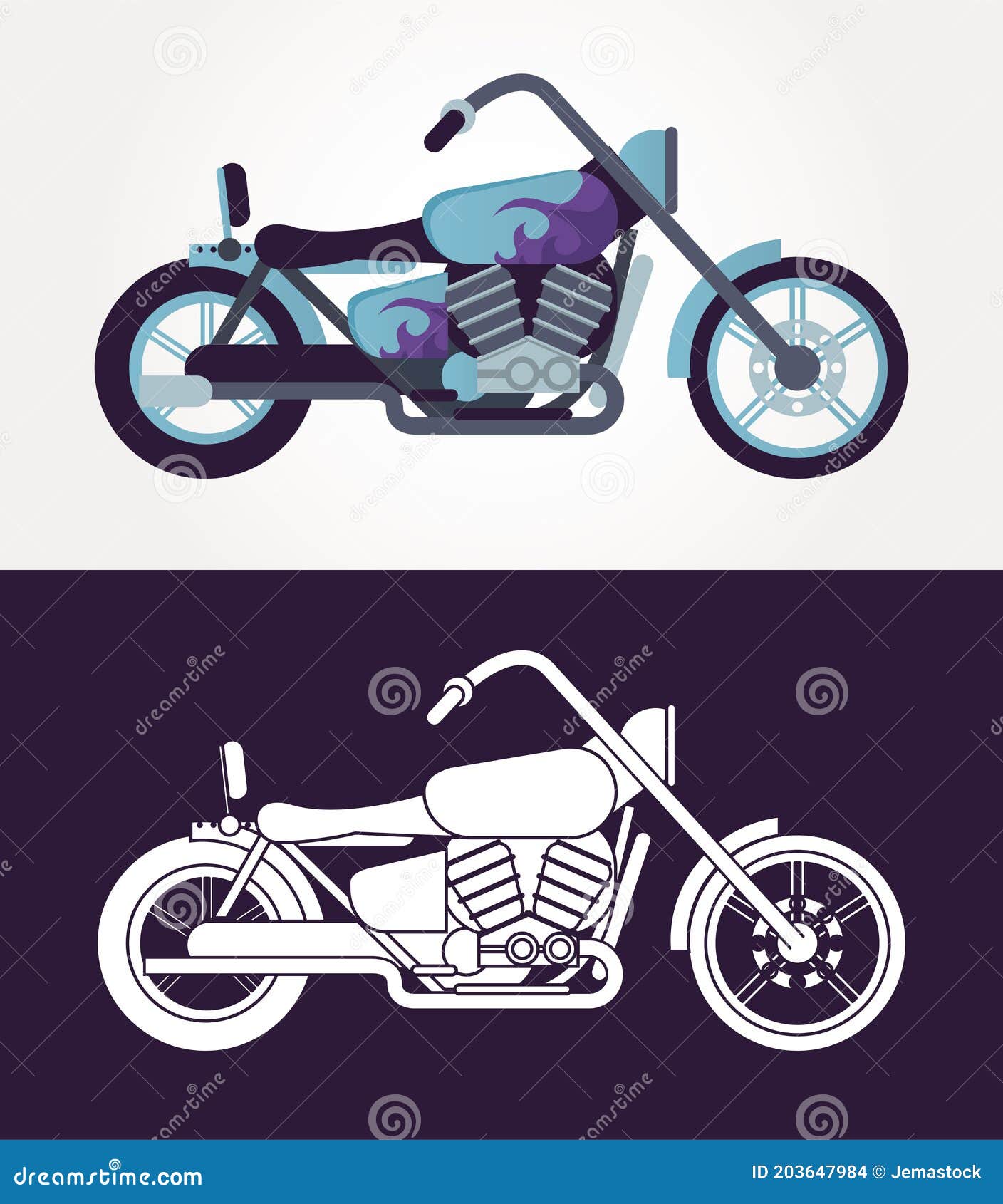 Chopper Motorcycles Style Vehicles Icons Stock Vector - Illustration of ...