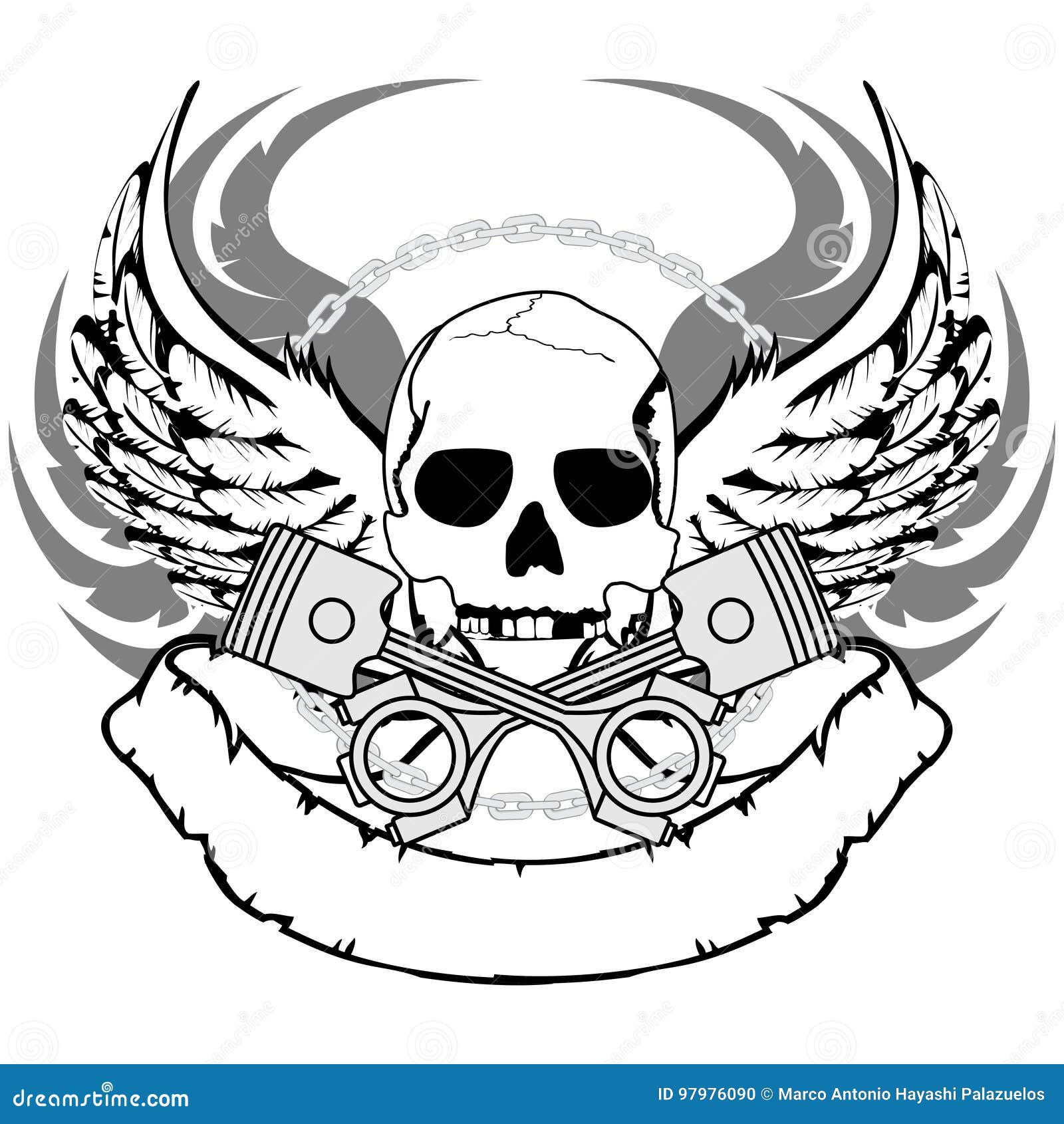 Chopper Skull Biker With Retro Helmet And Custom Bike Vector ...