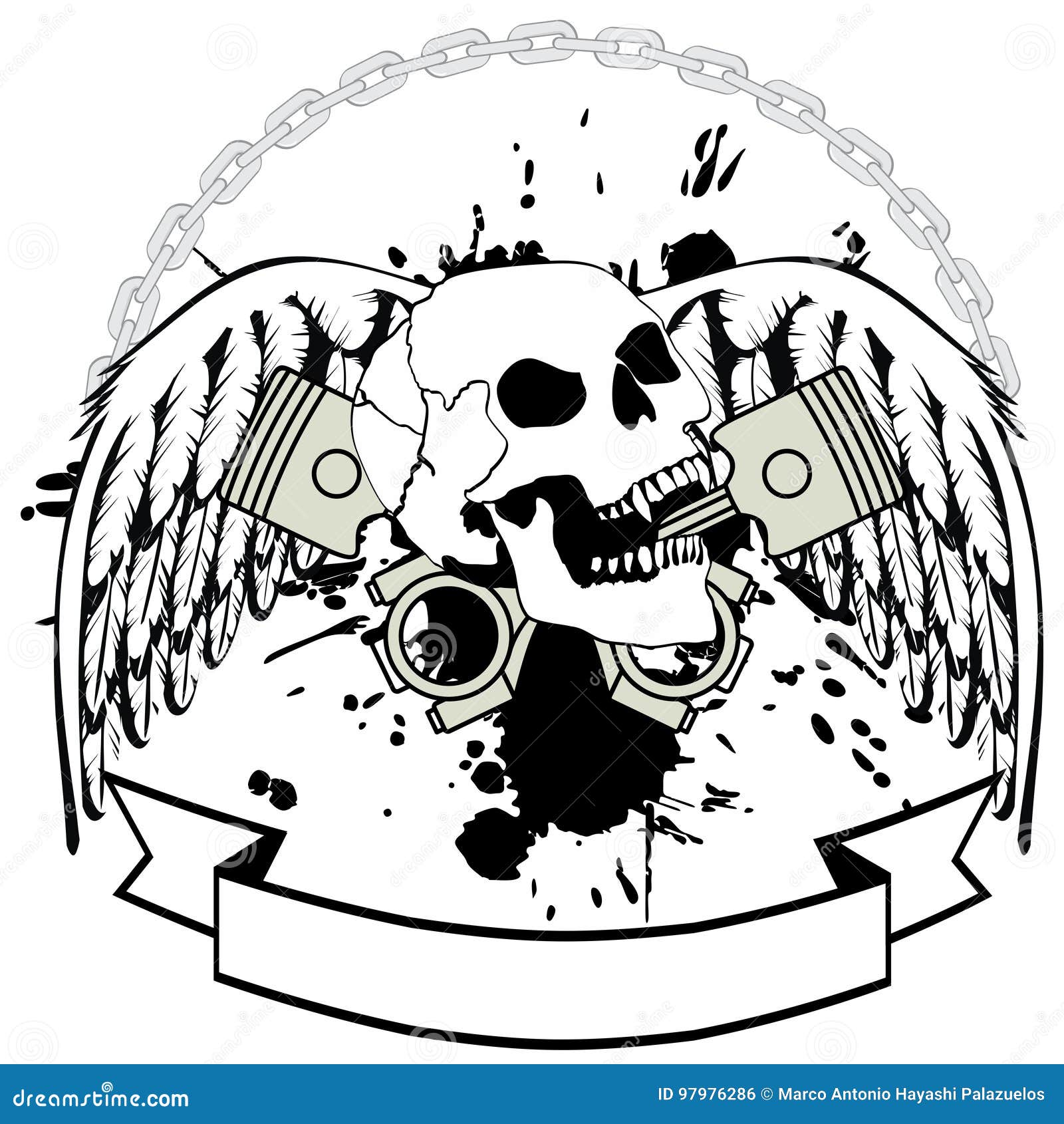 Chopper Skull Biker With Retro Helmet And Custom Bike Vector ...