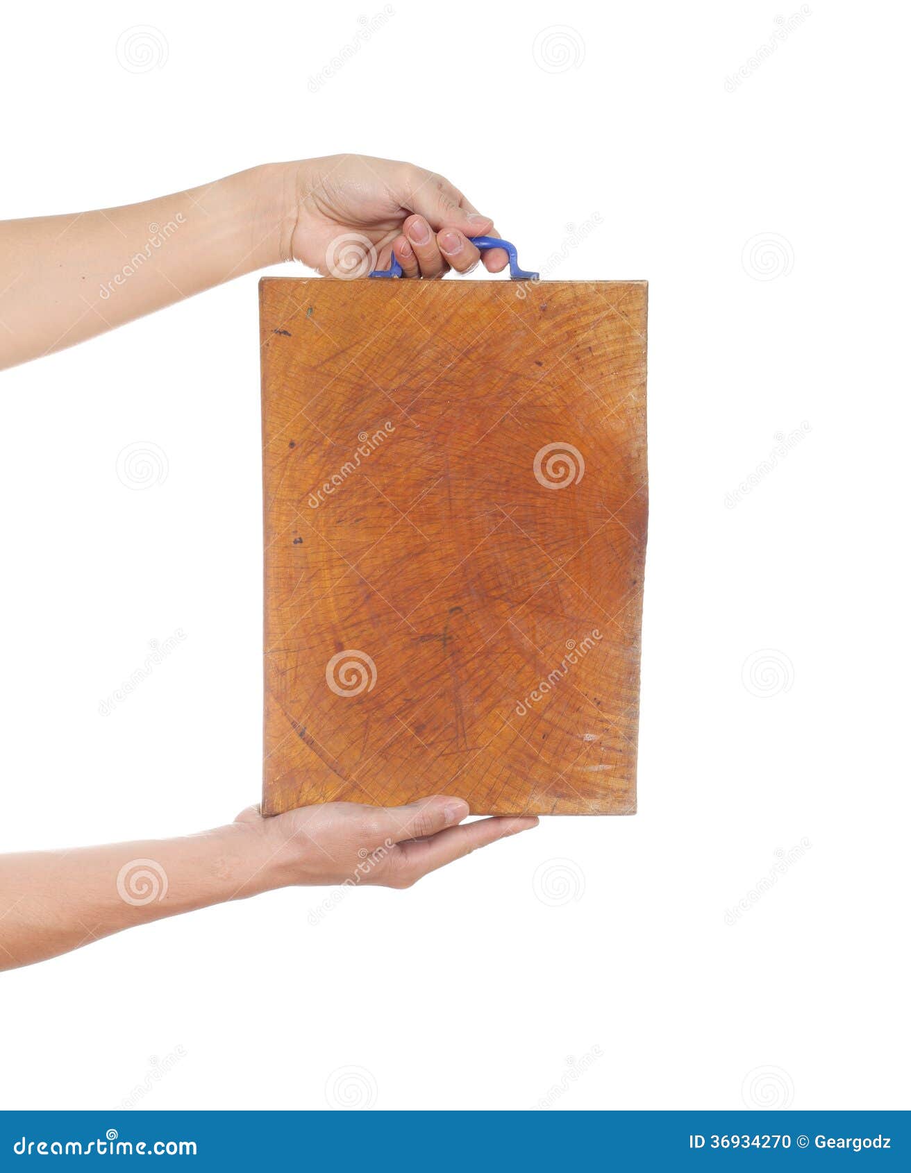 Chopping Block in Hand Isolated on White Stock Photo - Image of ...