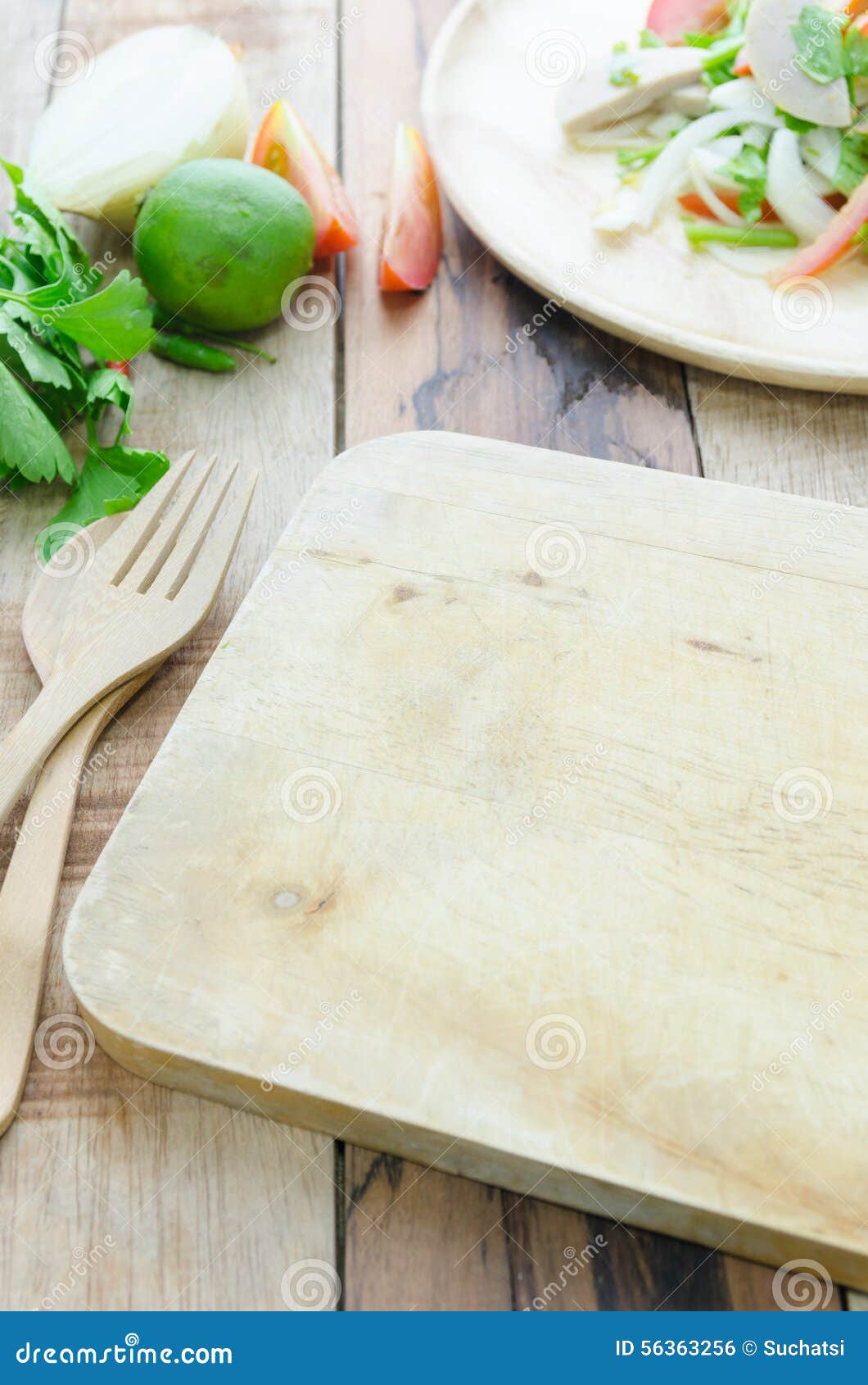 Chopping Block and Ingredient of Thai Spicy Salad Stock Photo - Image ...
