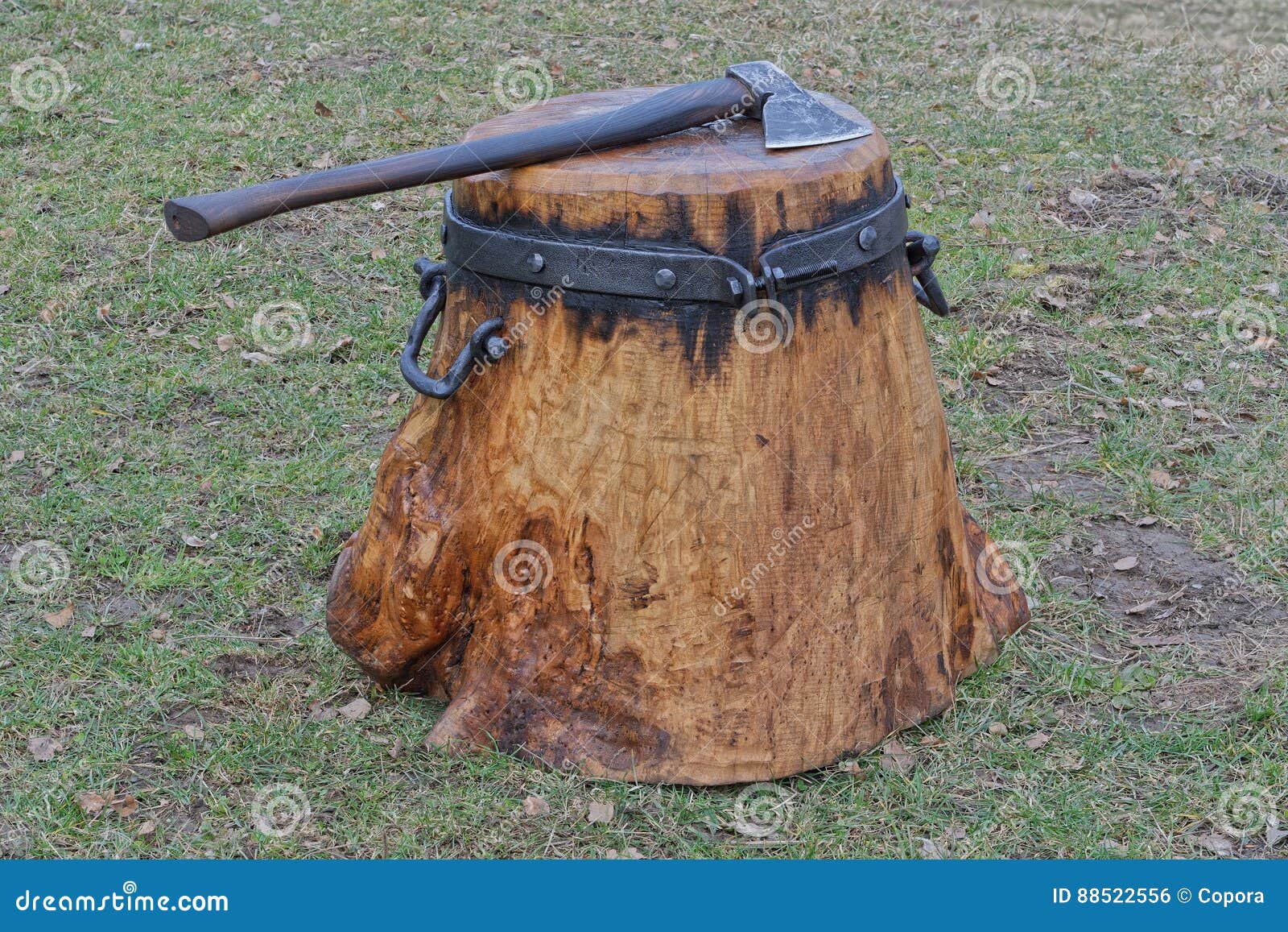 Chopping Block for Splitting Wood with Axe Stock Photo - Image of ...