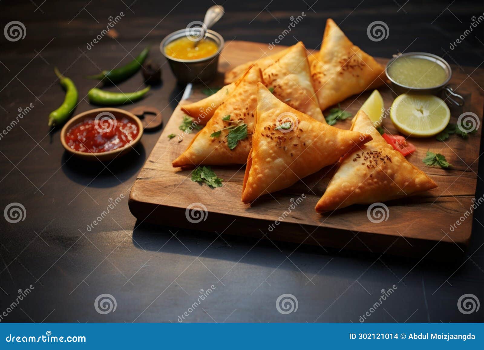 Chopping Board Displays a Tempting Array of Indian Street Samosas Stock ...