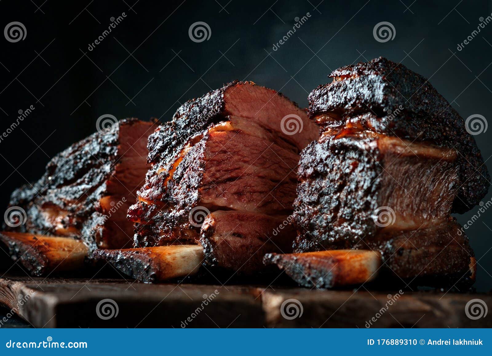 Chopping Board with Smoked Beef Brisket Ribs, Classic Texas BBQ Stock ...