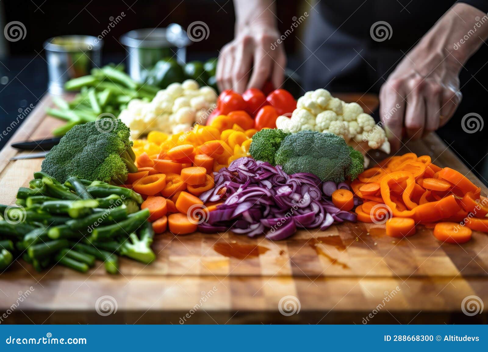 Chopping Fresh Vegetables for Meal Prep on Board Stock Photo - Image of ...
