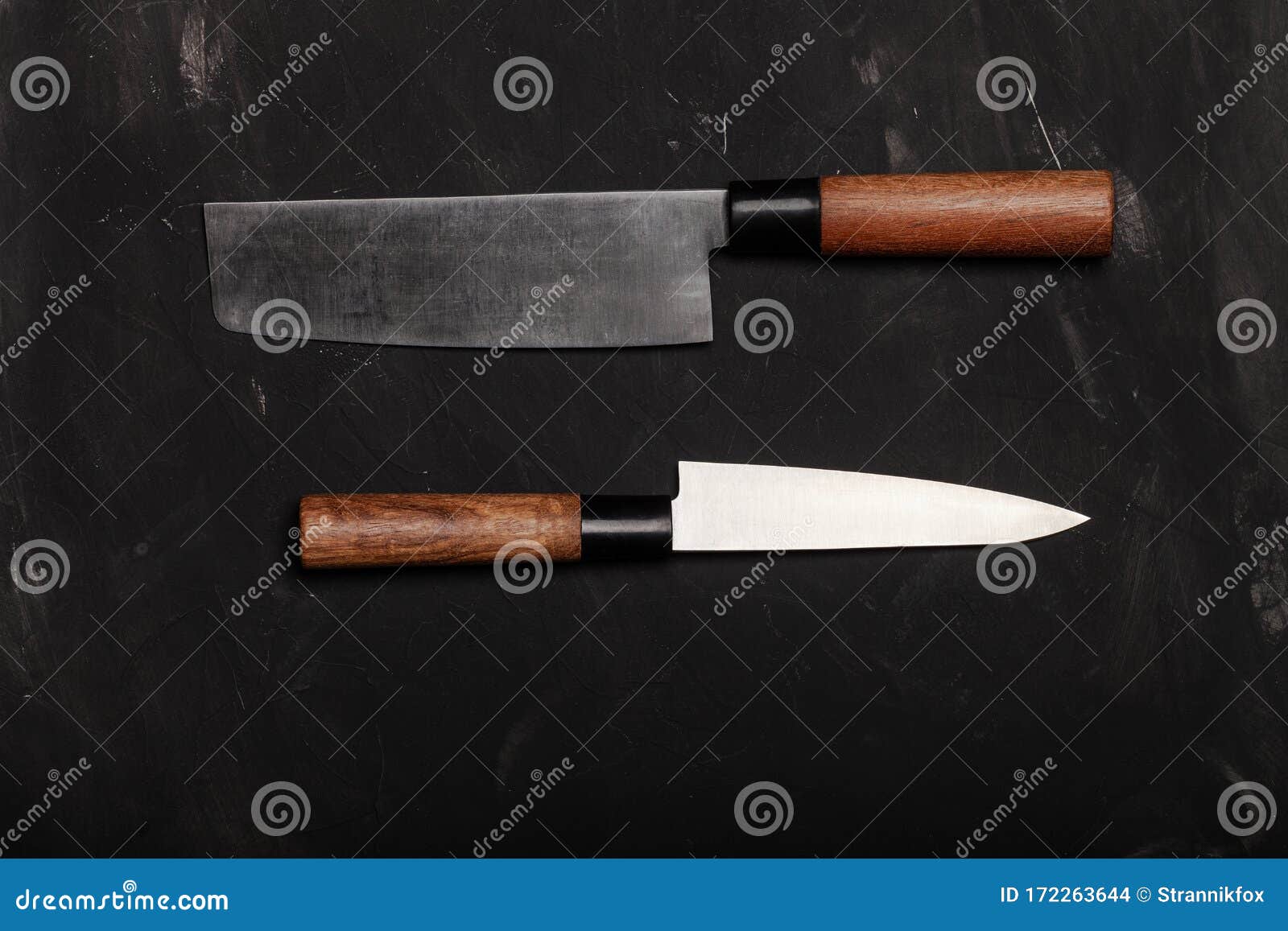 Chopping Knives on a Dark Table Stock Photo - Image of stainless ...