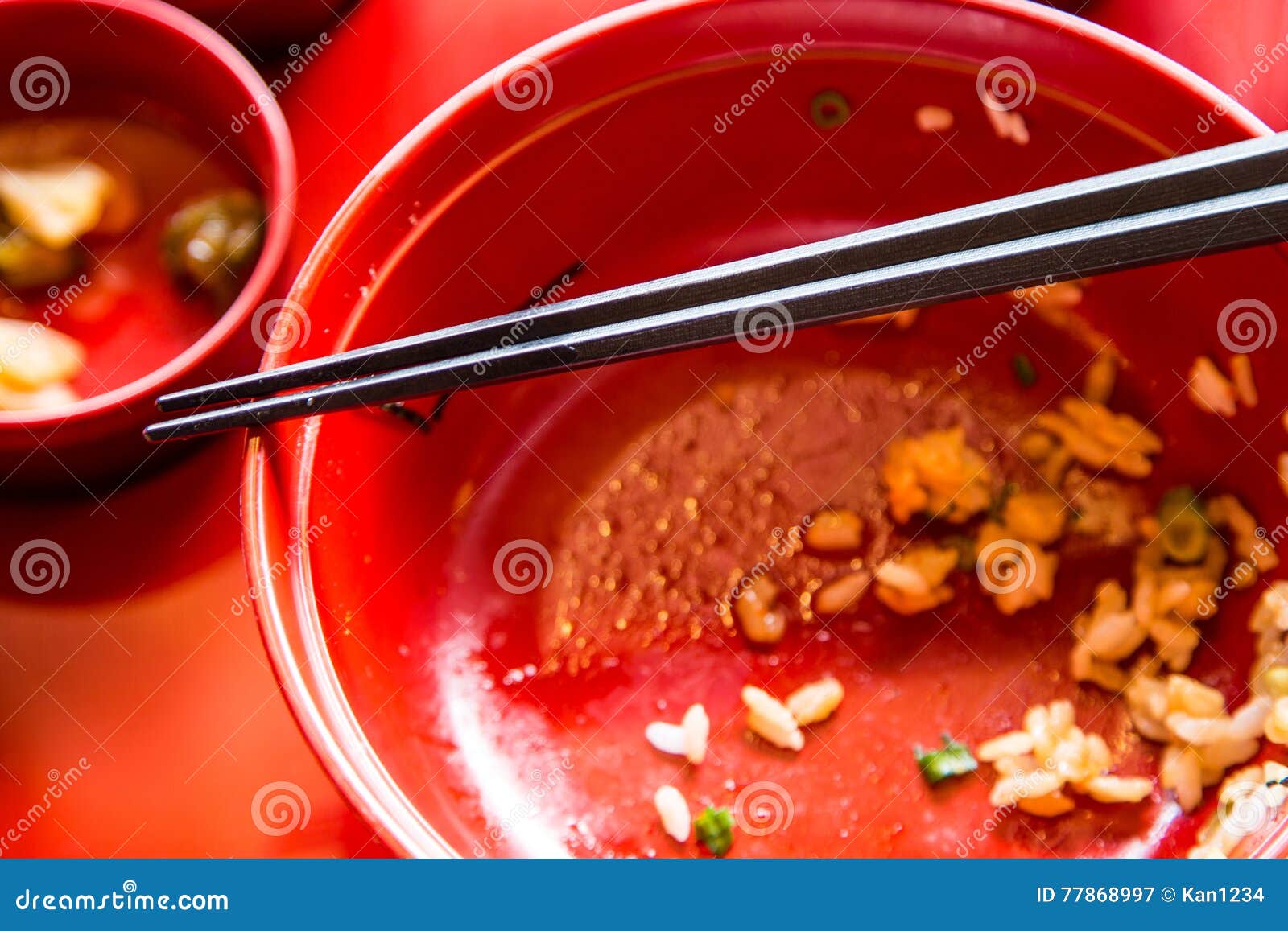 Chopstick Over Finished Rice Bowl Stock Image - Image of rice, remains ...
