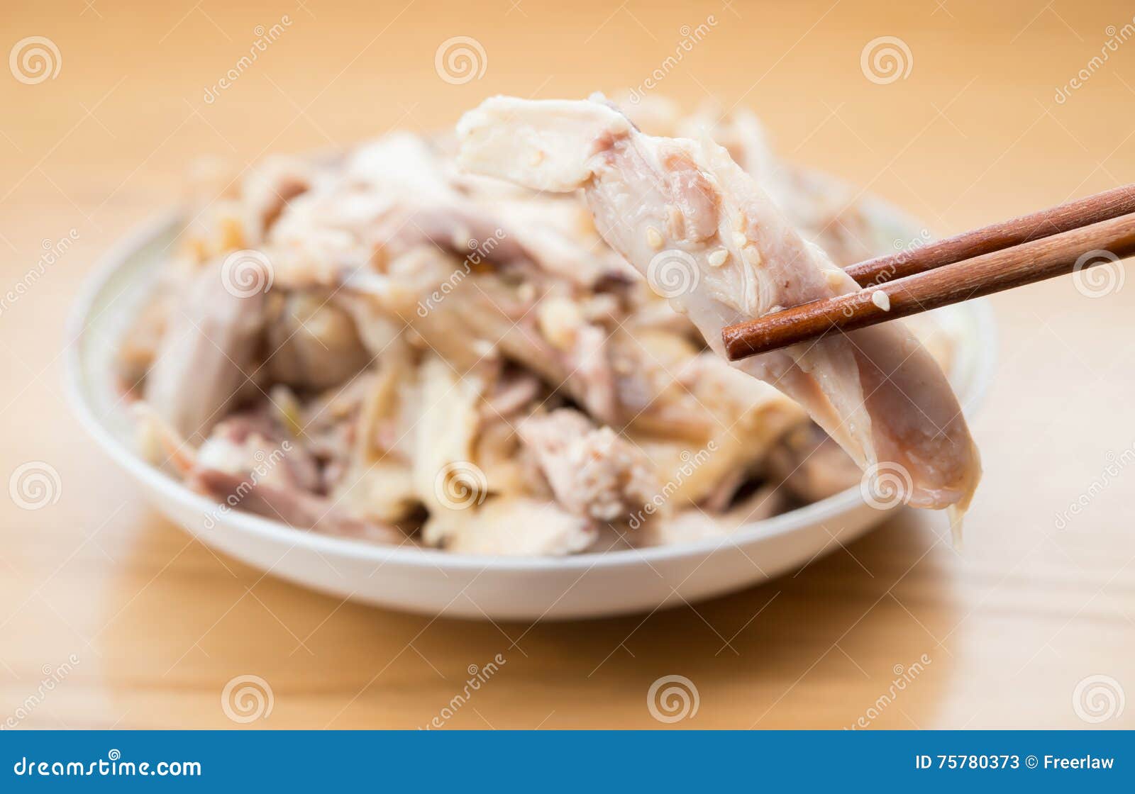 Chopsticks Picking Up Piece of Shredded Boiled Chicken Stock Image ...