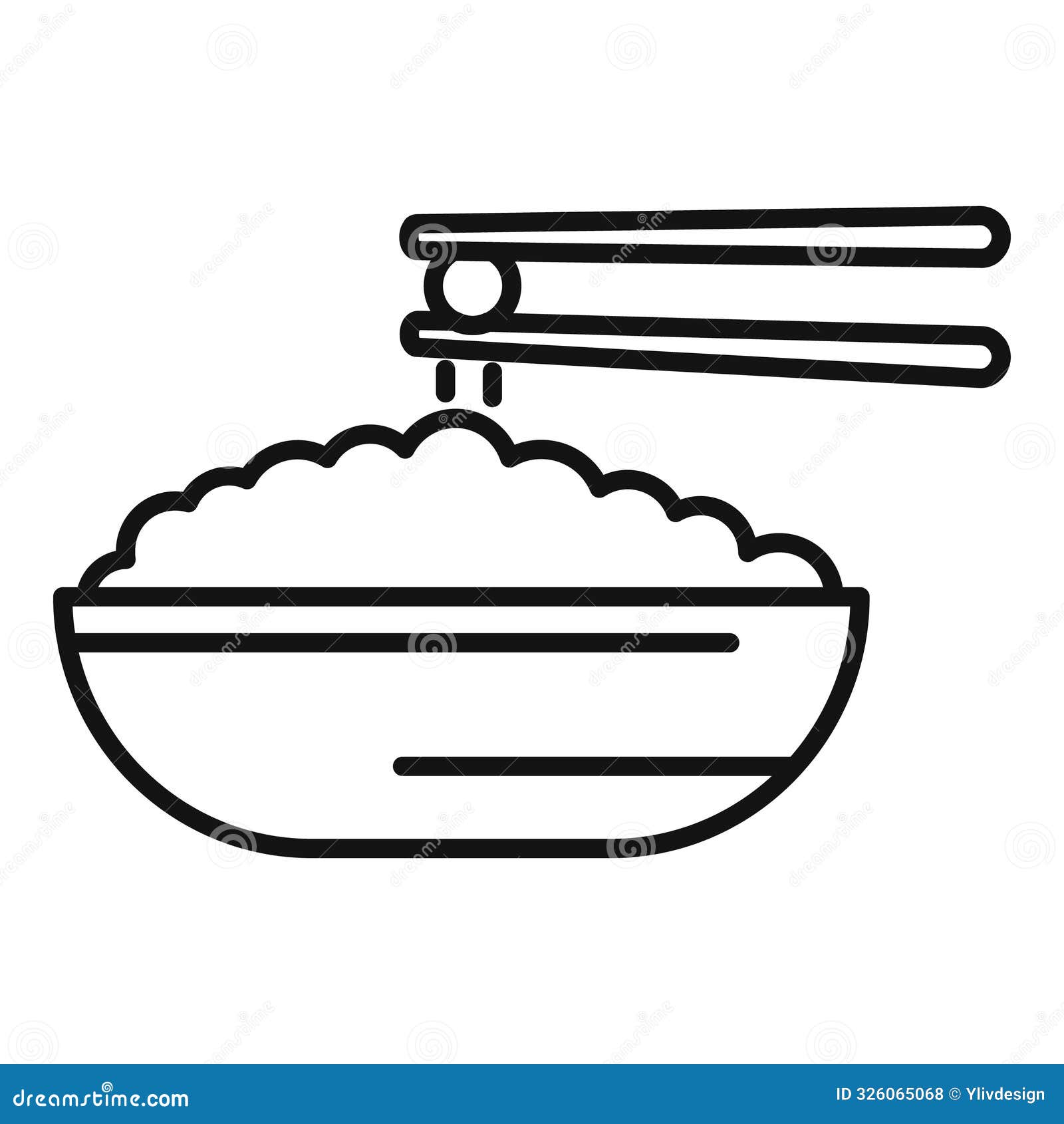 Chopsticks Picking Up Portion of Rice from Bowl Line Art Icon Stock ...