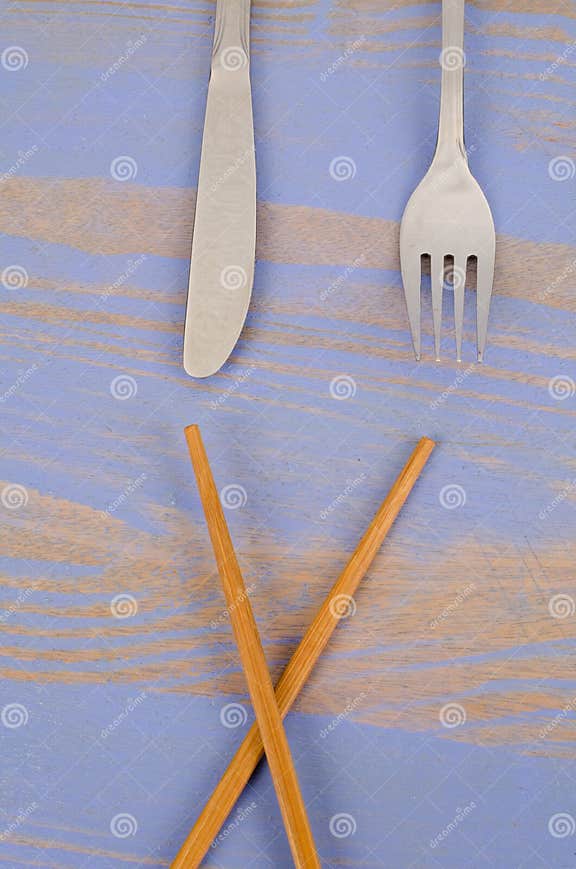 Chopsticks Vs Knife and Fork Still Life Stock Image - Image of ...