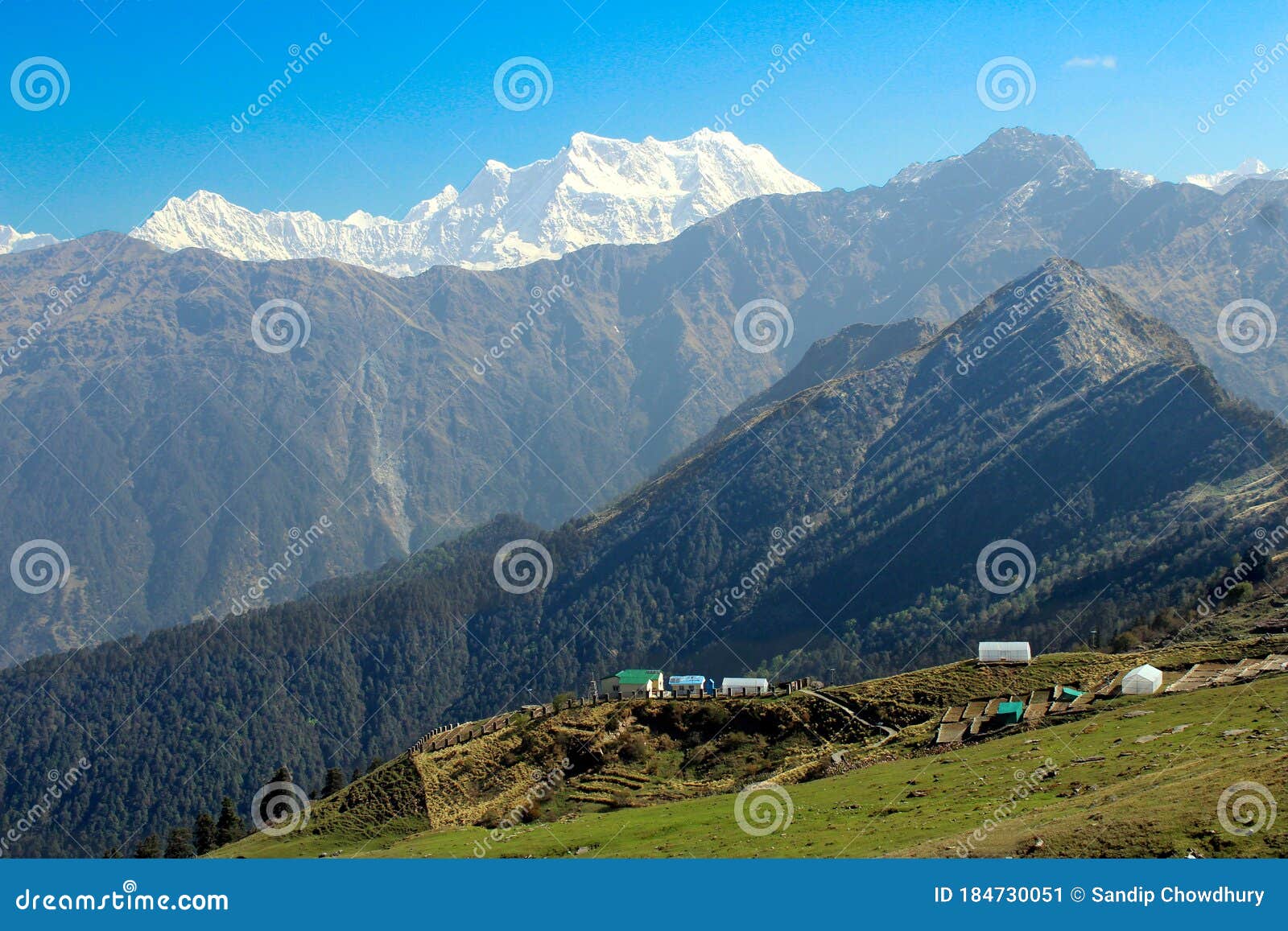 Chopta Valley with Choukhamba Range Stock Image - Image of ridge, tree ...