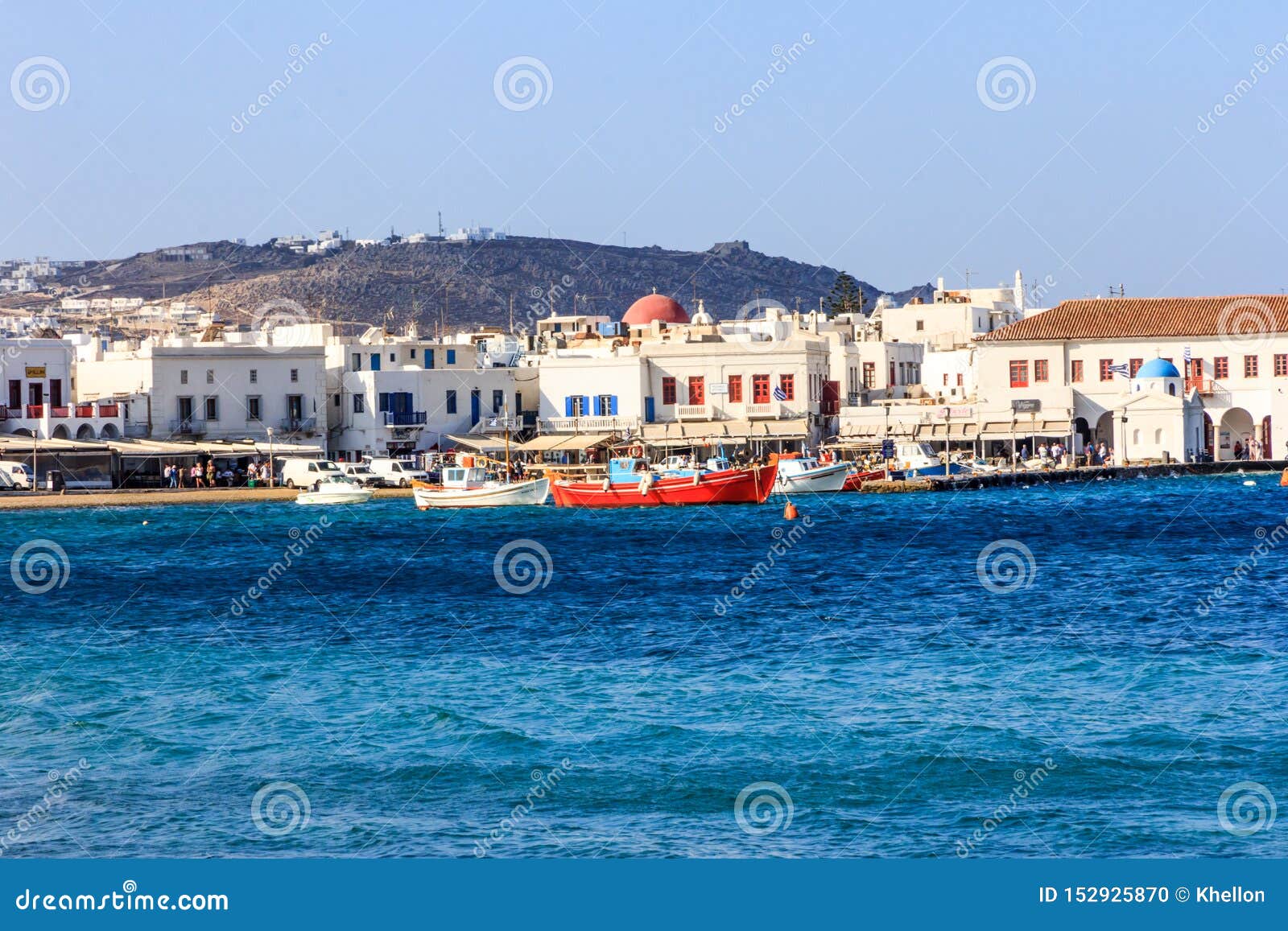 Chora and the harbour stock photo. Image of mykonos - 152925870