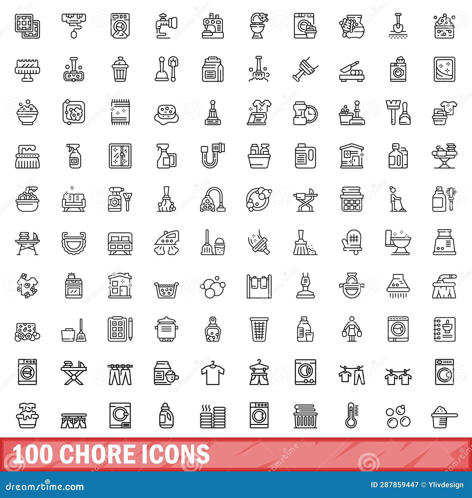 100 Chore Icons Set, Outline Style Stock Illustration - Illustration of ...