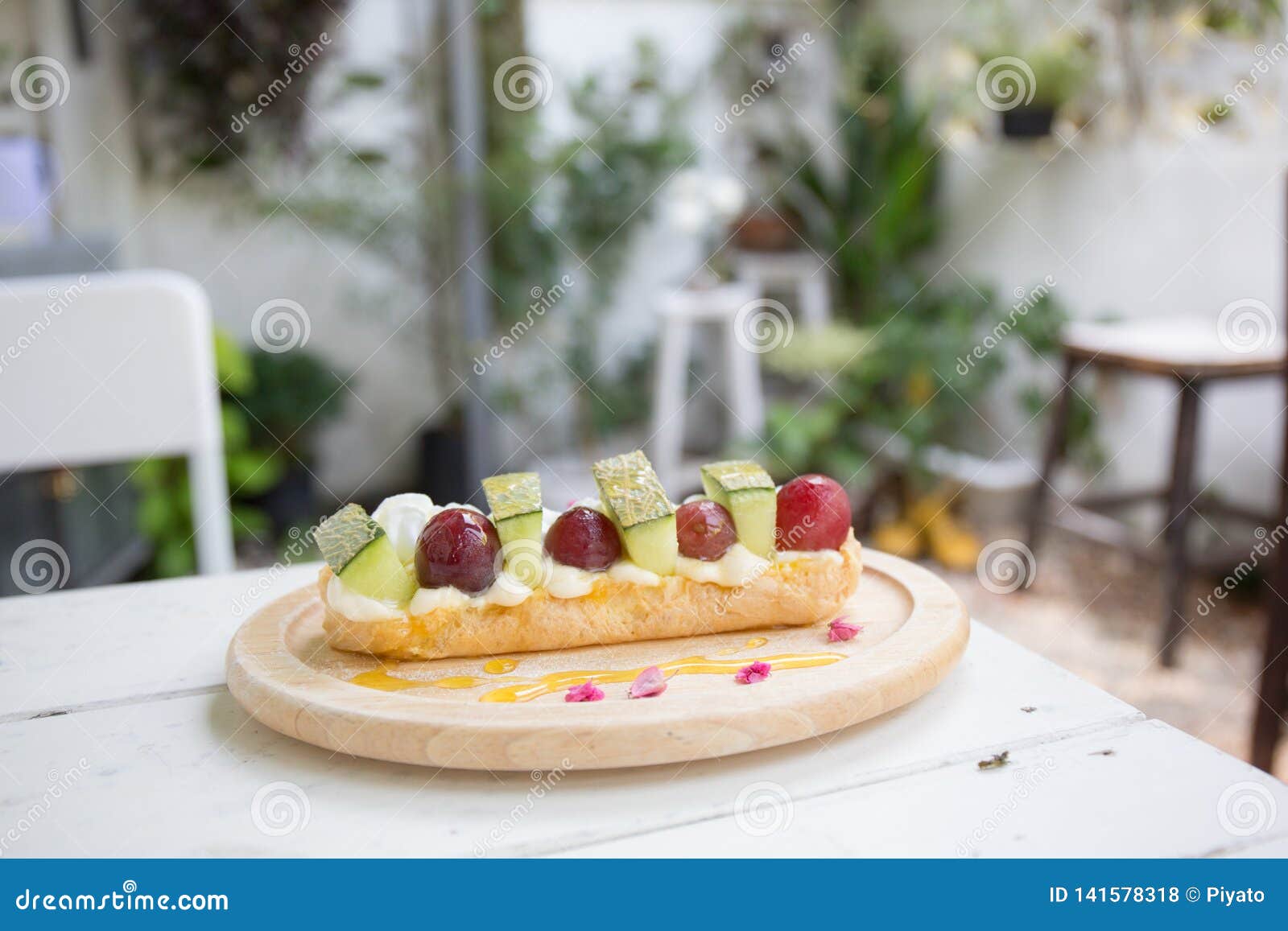 Choux cream with fruit stock photo. Image of bakery - 141578318