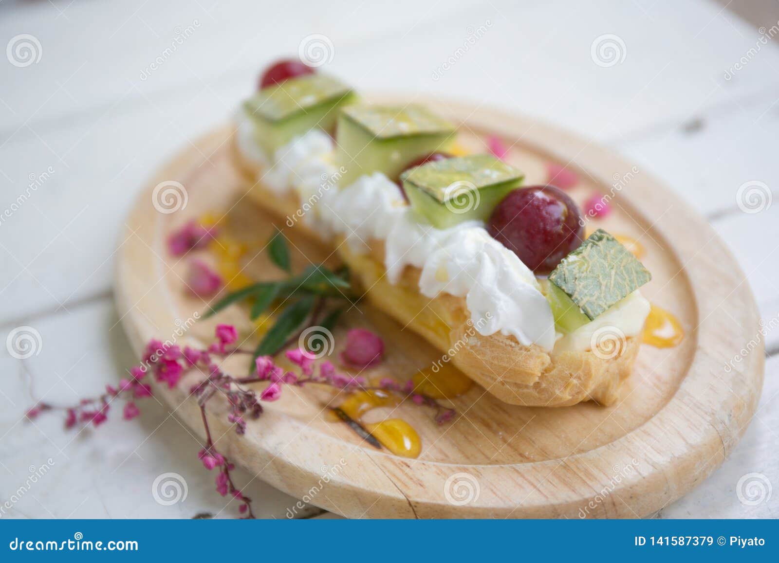 Choux Cream with Fruit, Dessert Stock Image - Image of holiday, bakery ...