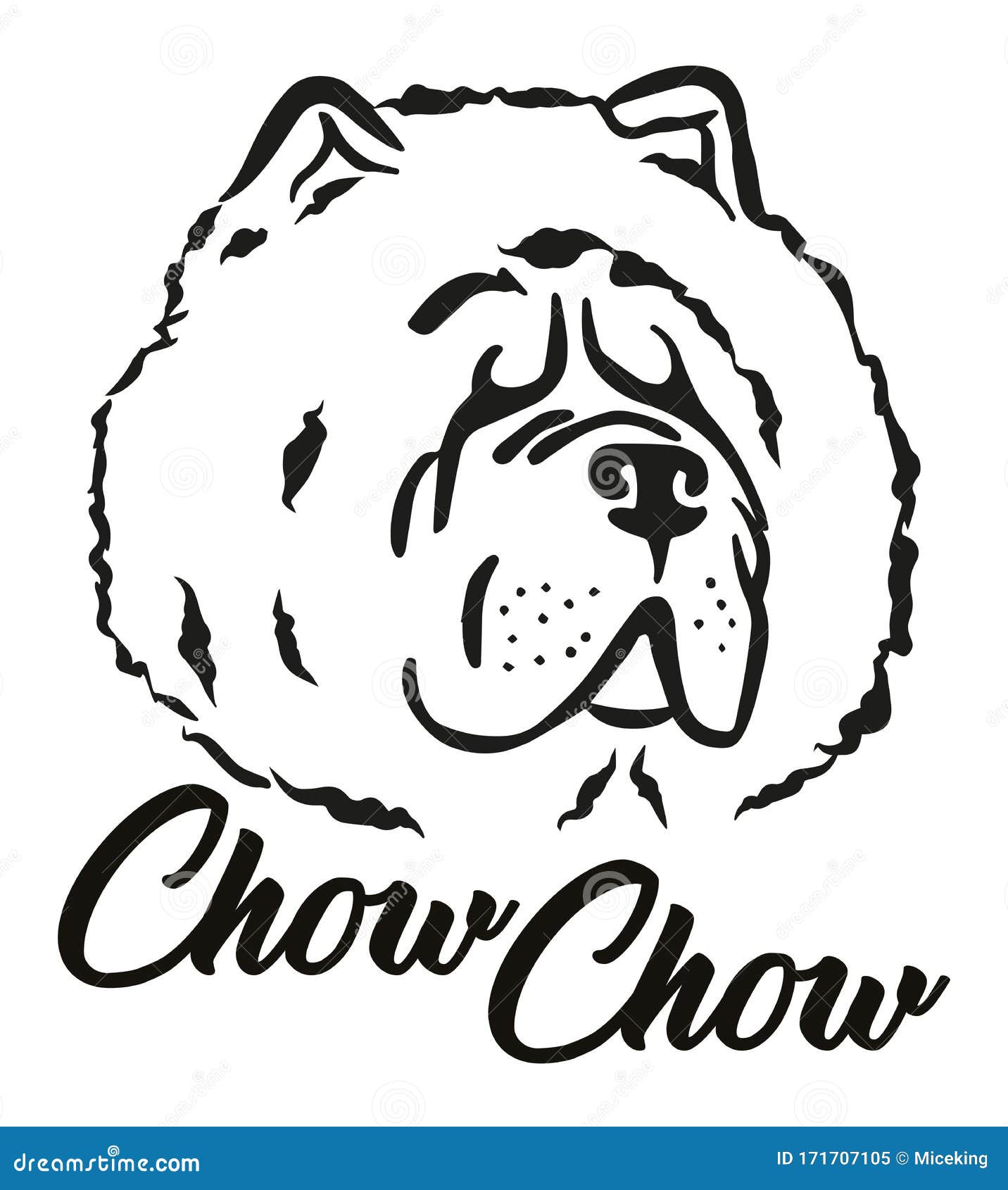 Chow Chow Head Black and White Name Stock Vector - Illustration of ...