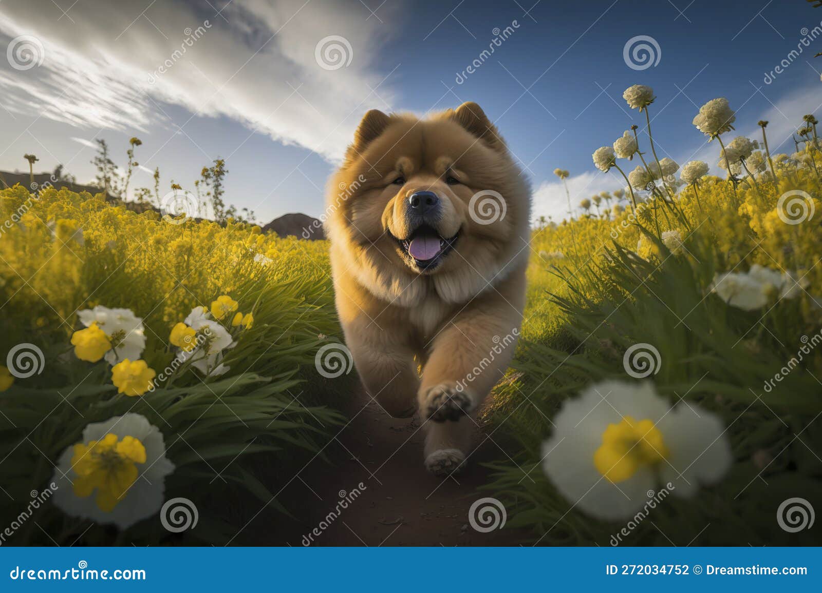 A Chow Chow Puppy Running through a Field. Generative AI Stock Photo ...