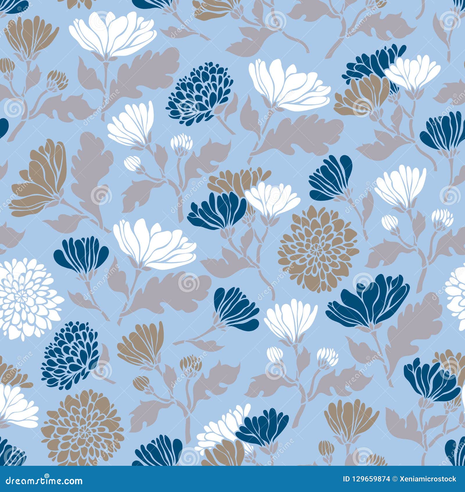 Seamless Floral Pattern with Chrysanthemums. Texture with Meadow Flora ...